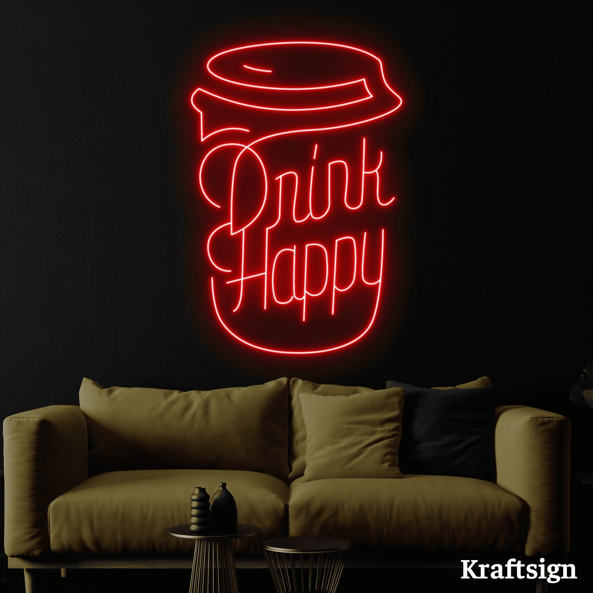 Craftnamesign Drink Happy Neon Sign, Coffee Shop Decor, Drink Store ...