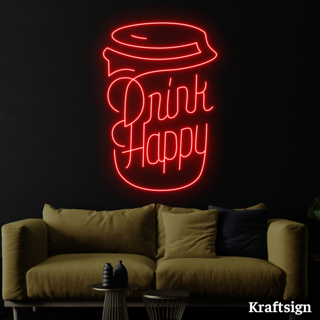Craftnamesign Drink Happy Neon Sign, Coffee Shop Decor, Drink Store ...