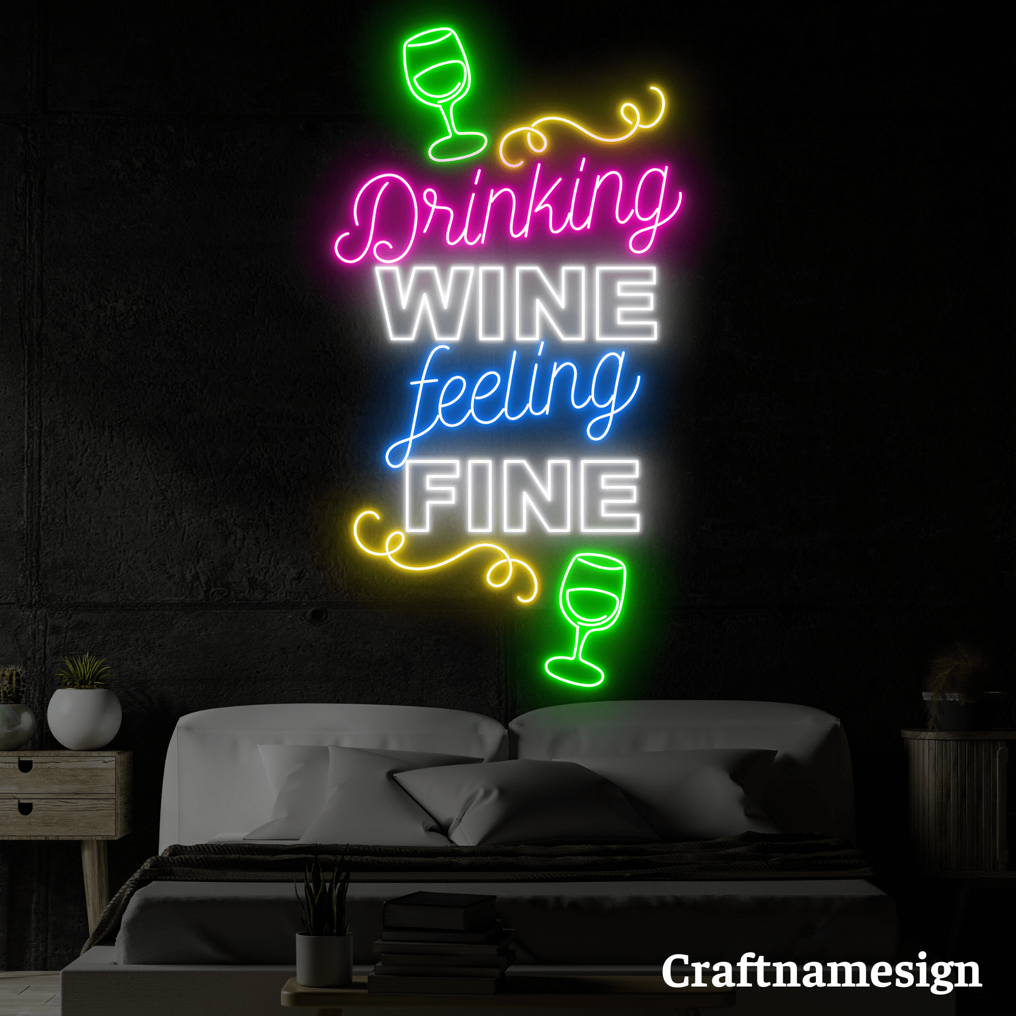 Craftnamesign Drinking Wine Feeling Fine Neon Sign for Cocktail Home ...