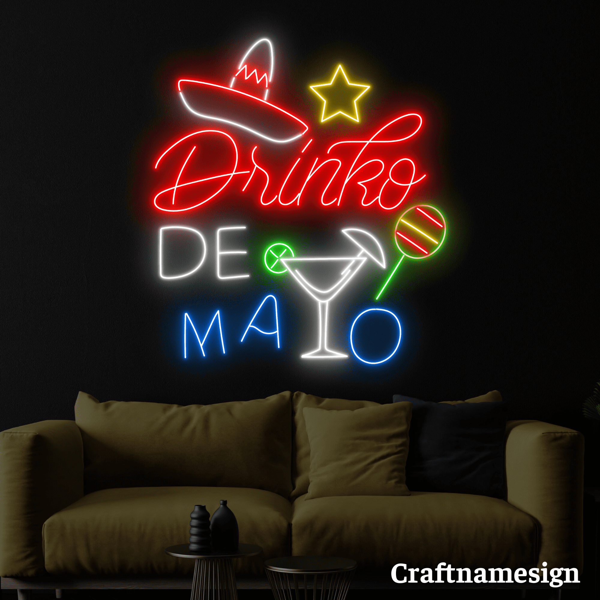 Craftnamesign Drinks De Mayo Neon Sign for Mexican Bar Shop Restaurant ...