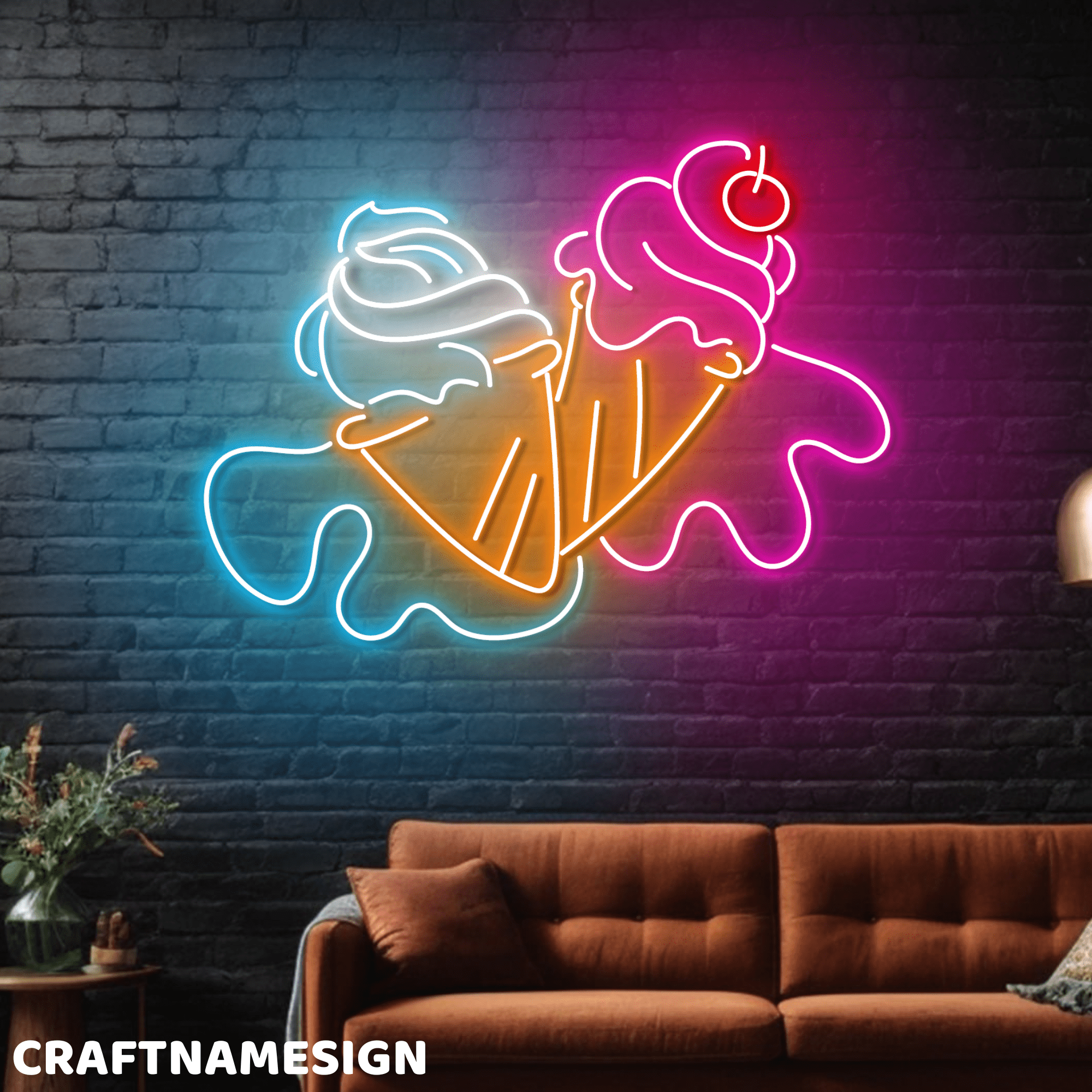 Craftnamesign Dripping Ice Cream Neon Sign, Ice Cream Store Wall Art ...