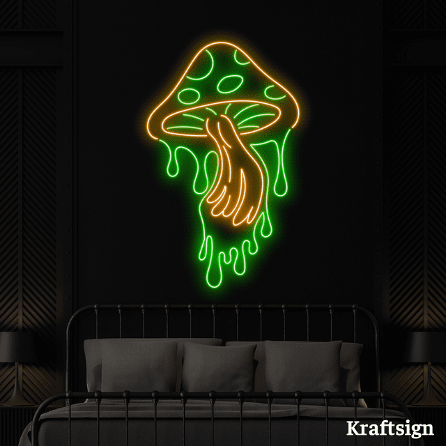 Craftnamesign Dripping Mushroom Neon Sign Bedroom Wall Art Mushroom