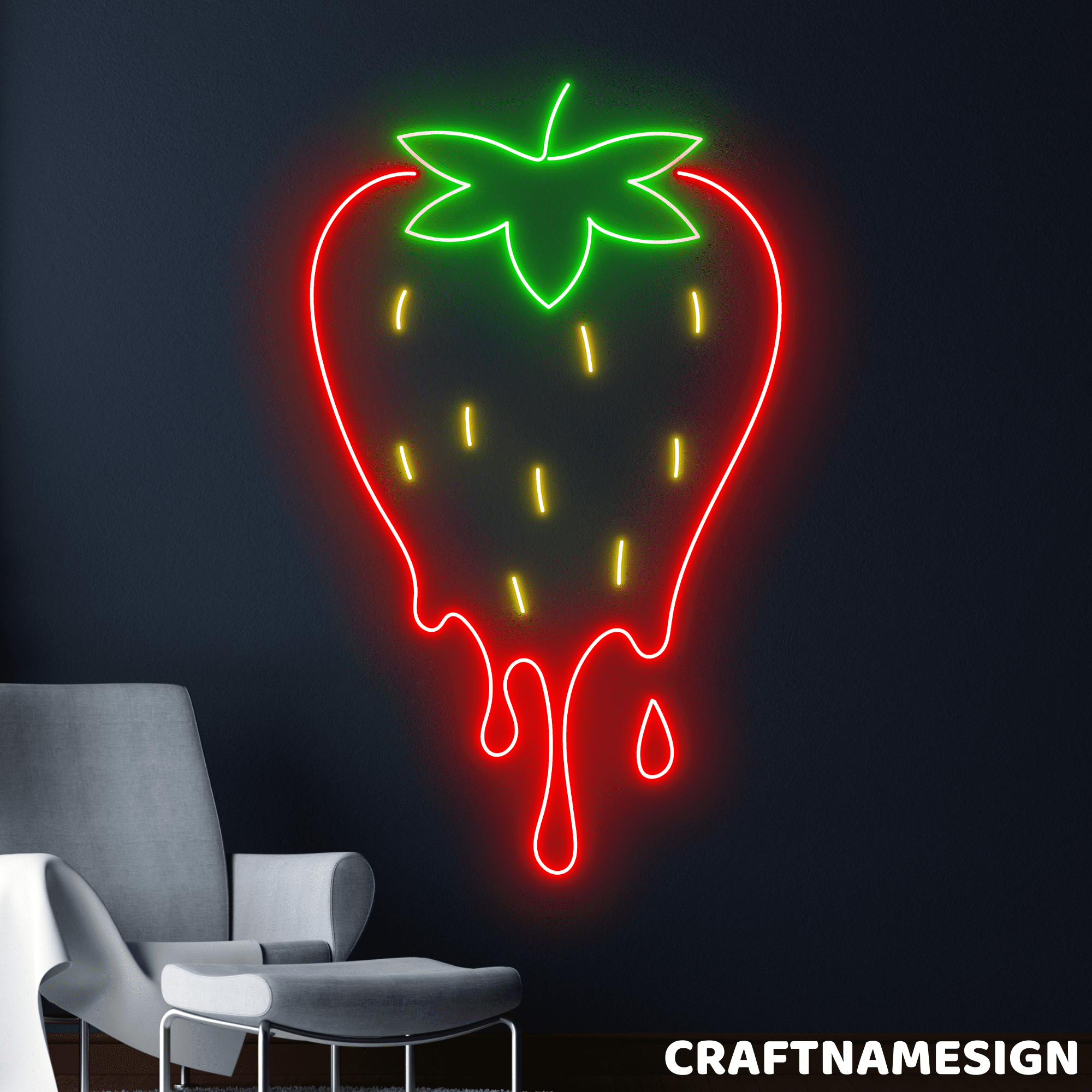 Craftnamesign Dripping Strawberry Neon Sign, Strawberry Wall Art ...