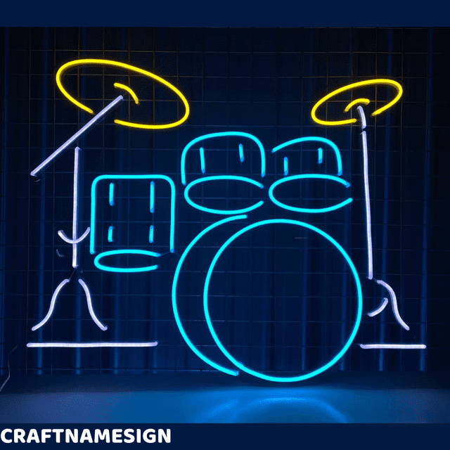 Craftnamesign Drum Music Instrument Neon Sign, music Studio Wall Art ...