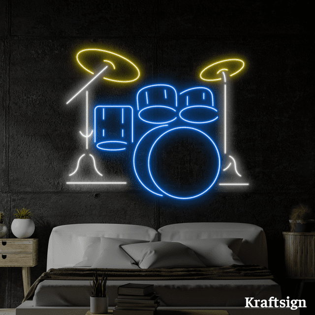 Craftnamesign Drum Set Neon Sign, Drummer Gifts, Drum Shop LED Sign ...