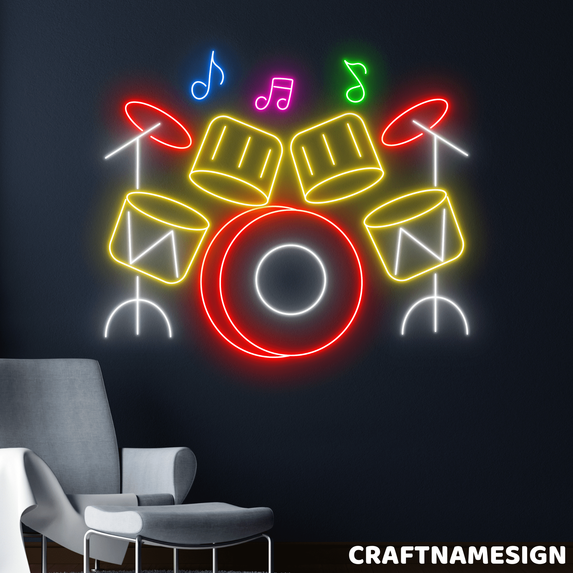 Craftnamesign Drums Neon Sign, Drum Wall Decor, Music Band Room Light ...