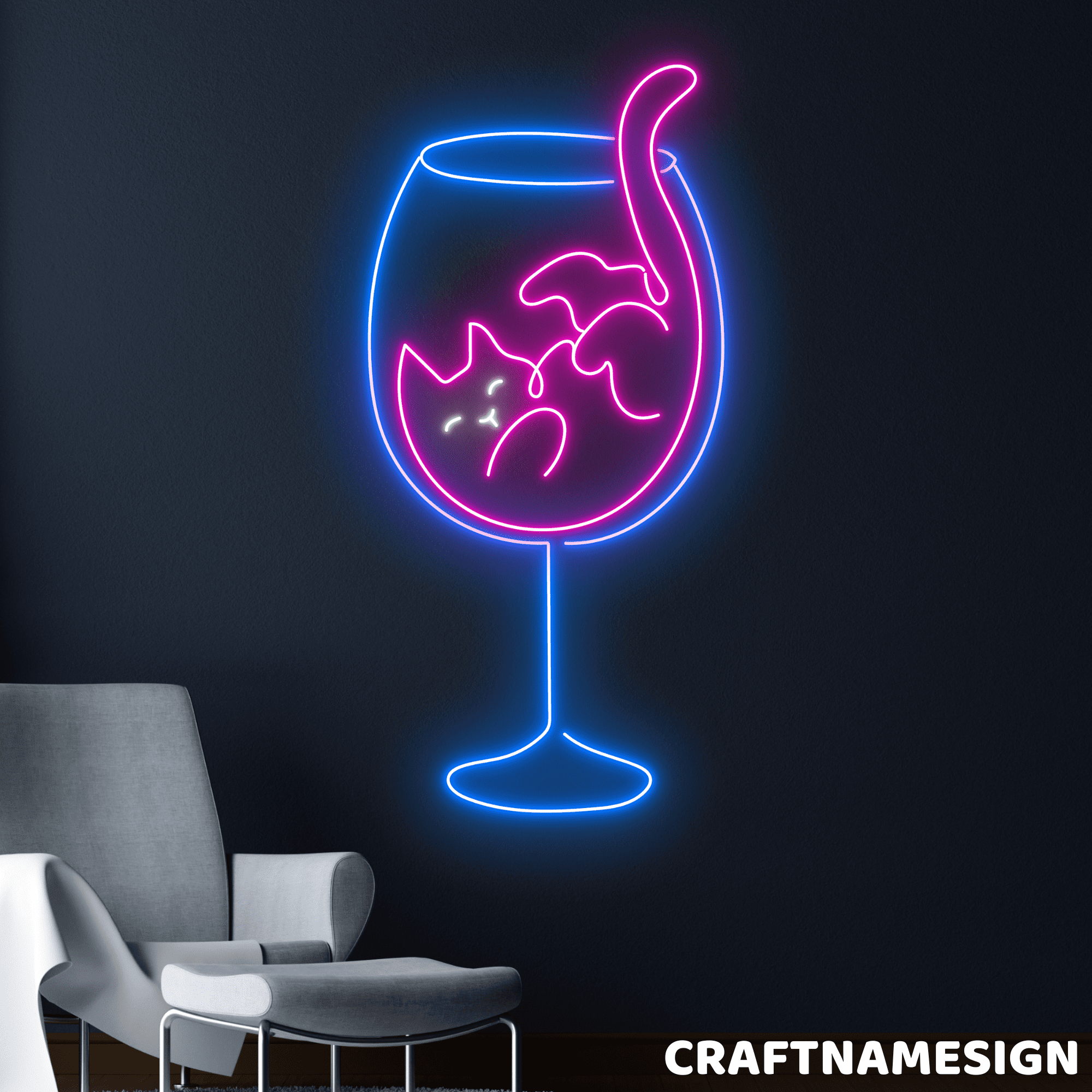 Craftnamesign Drunk Cat Neon Sign, Wine Lounge Wall Art, Minimalist ...