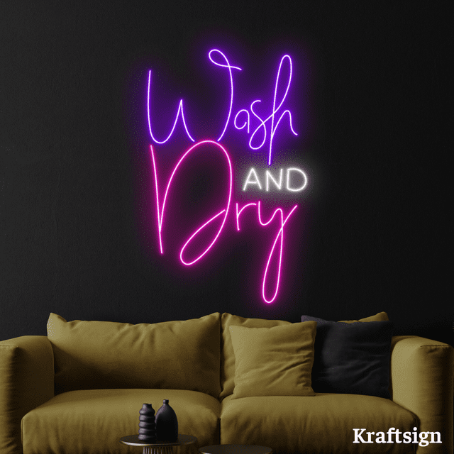 Craftnamesign Dry And Wash Neon Sign, Laundry Shop LED Sign, Laundry ...