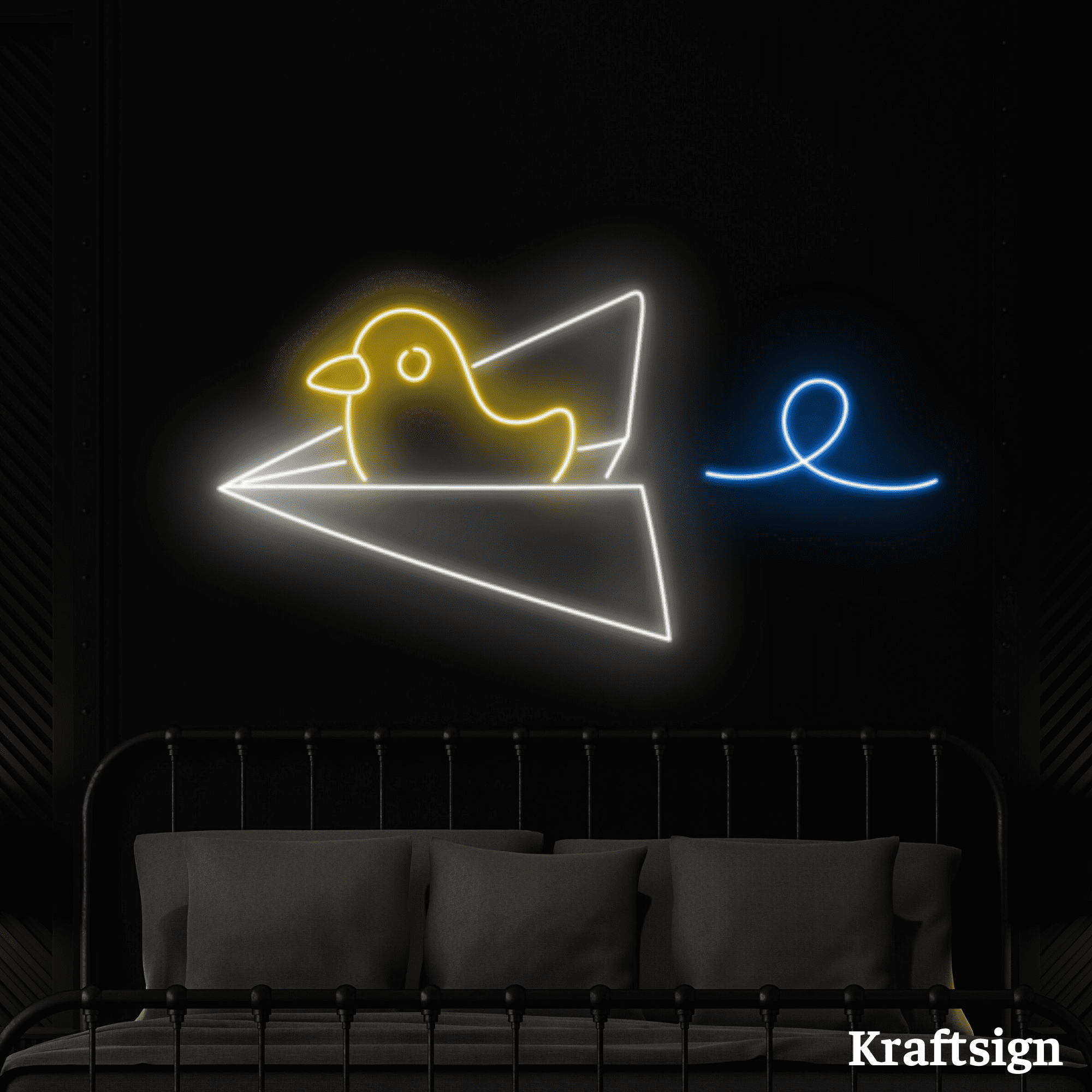 Craftnamesign Duck On Paper Plane Neon LED Sign, Kid Room Nursery Decor ...