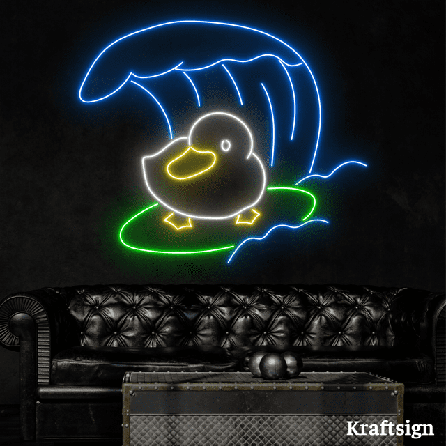 Craftnamesign Duck Wave Surfing Neon Sign, Duck Wall Art, Kids Room ...