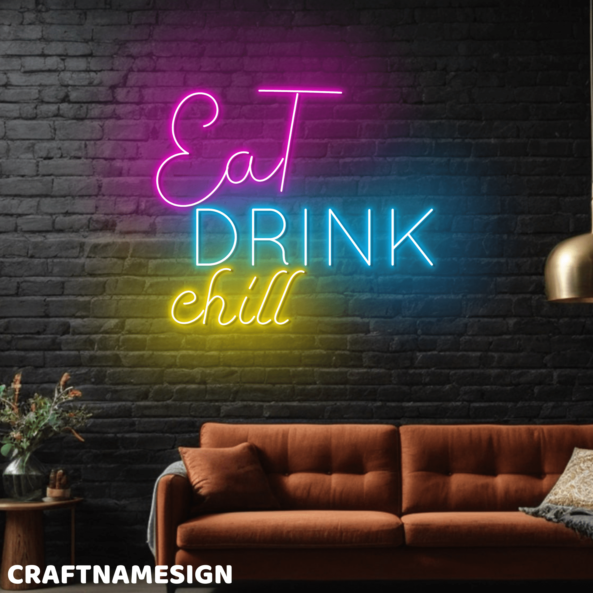 Craftnamesign Eat Drink Chill Neon Light Wall Art, Restaurant LED Wall ...