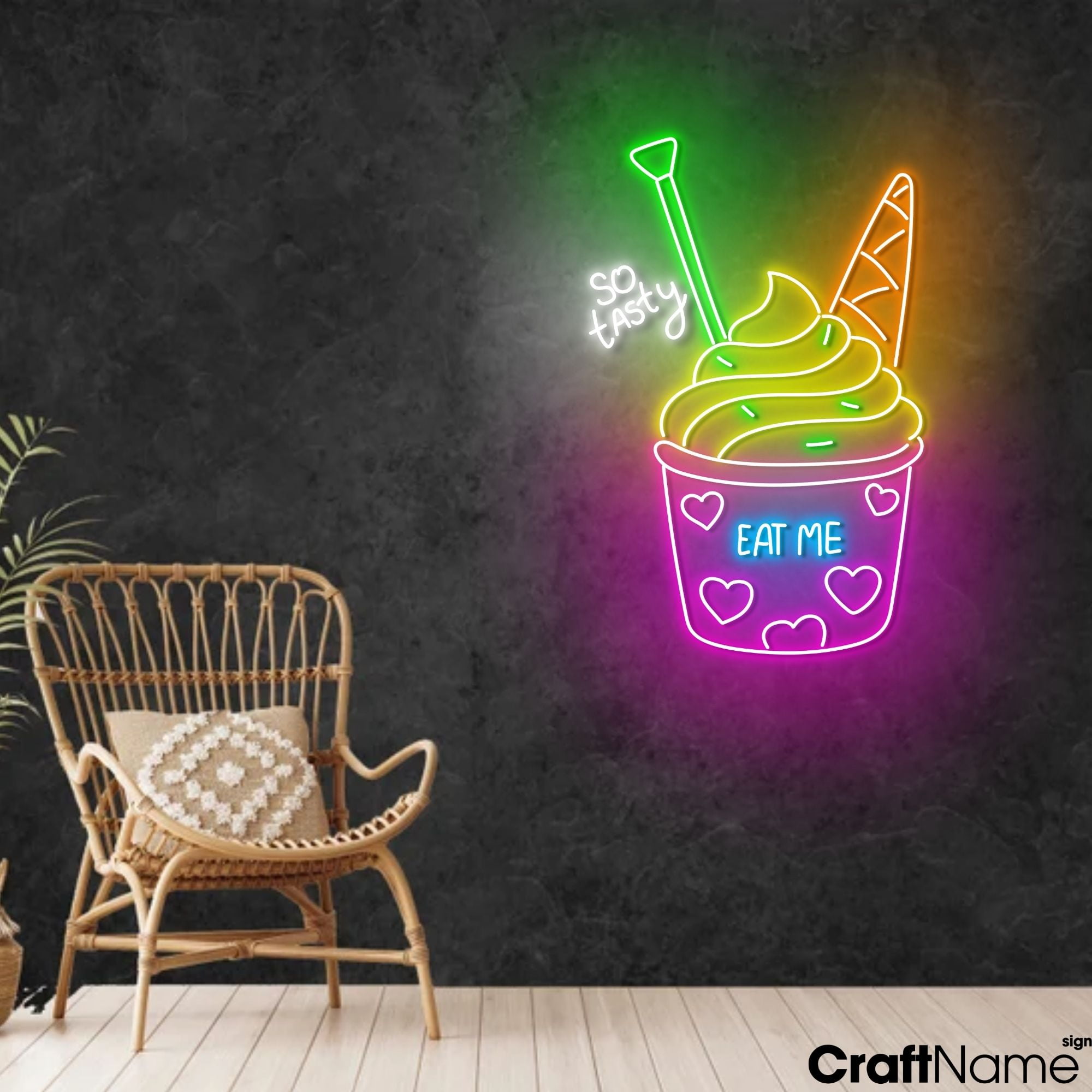 Craftnamesign Eat Ice Cream For Store Neon Sign, Gelato LED Light Wall ...