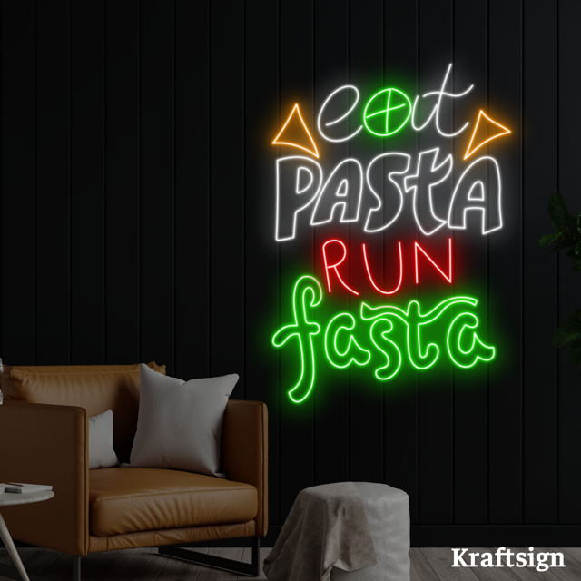 Craftnamesign Eat Pasta Run Fasta Neon Sign, Pasta Shop LED Sign, Food ...