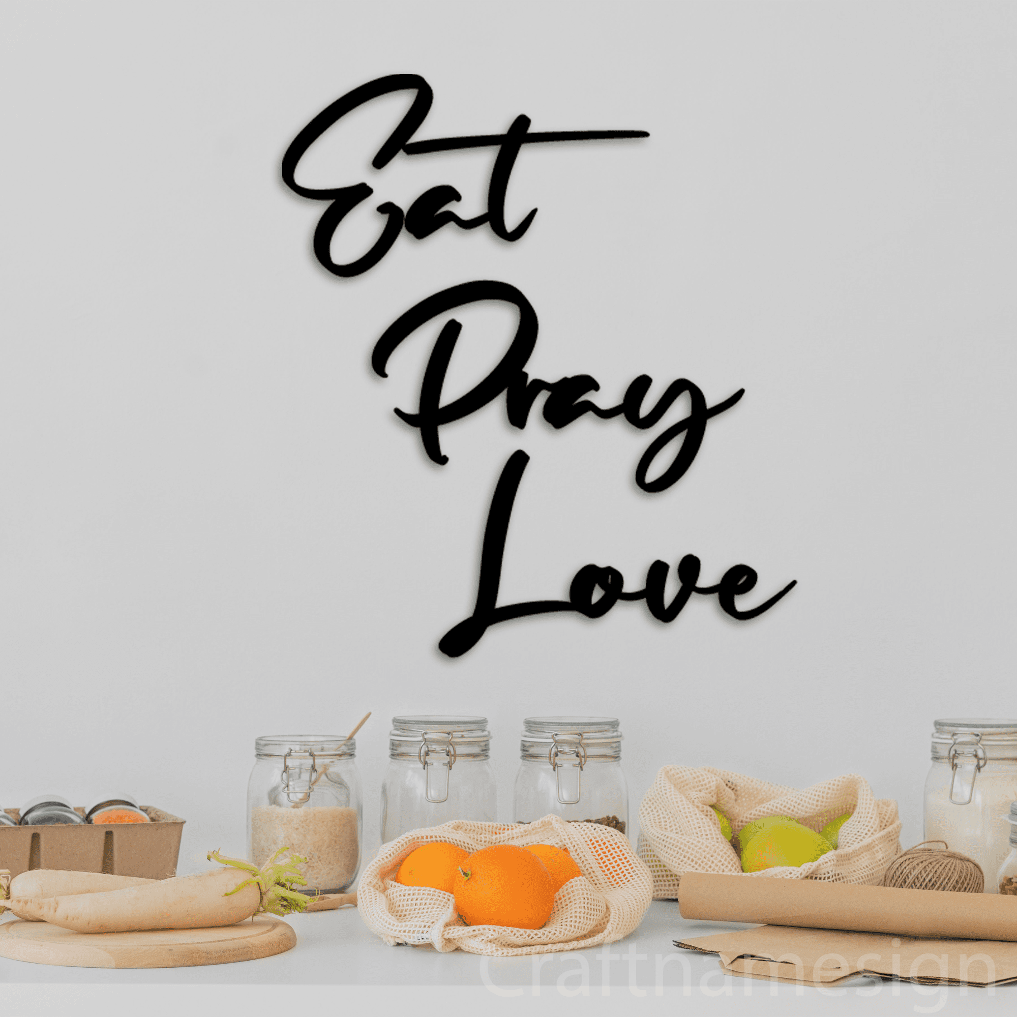 Craftnamesign Eat Pray Love Metal Wall Art, Dining Room Kitchen Decor ...
