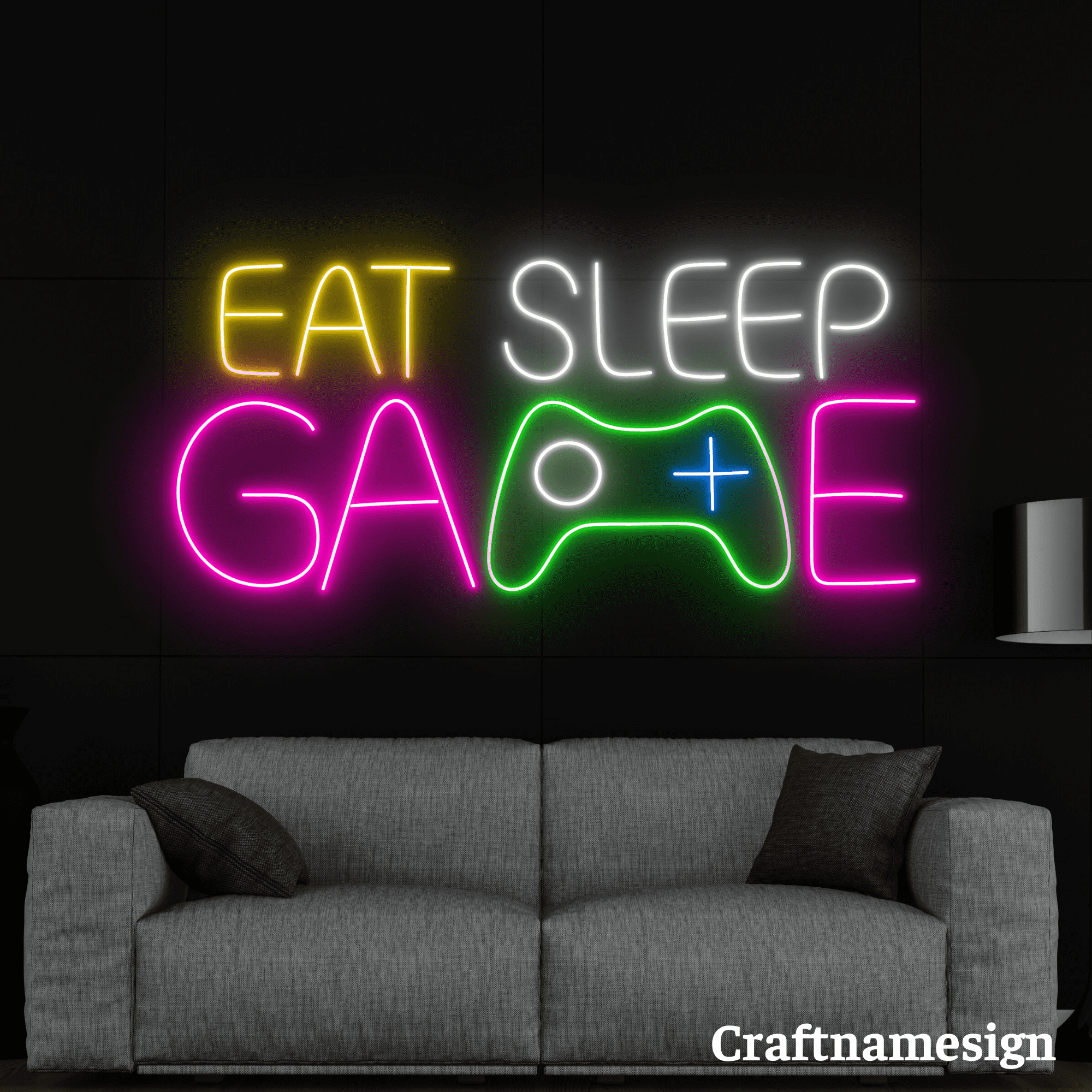 Craftnamesign Eat Sleep Game Neon Sign for Game Room Men Cave Wall Art ...