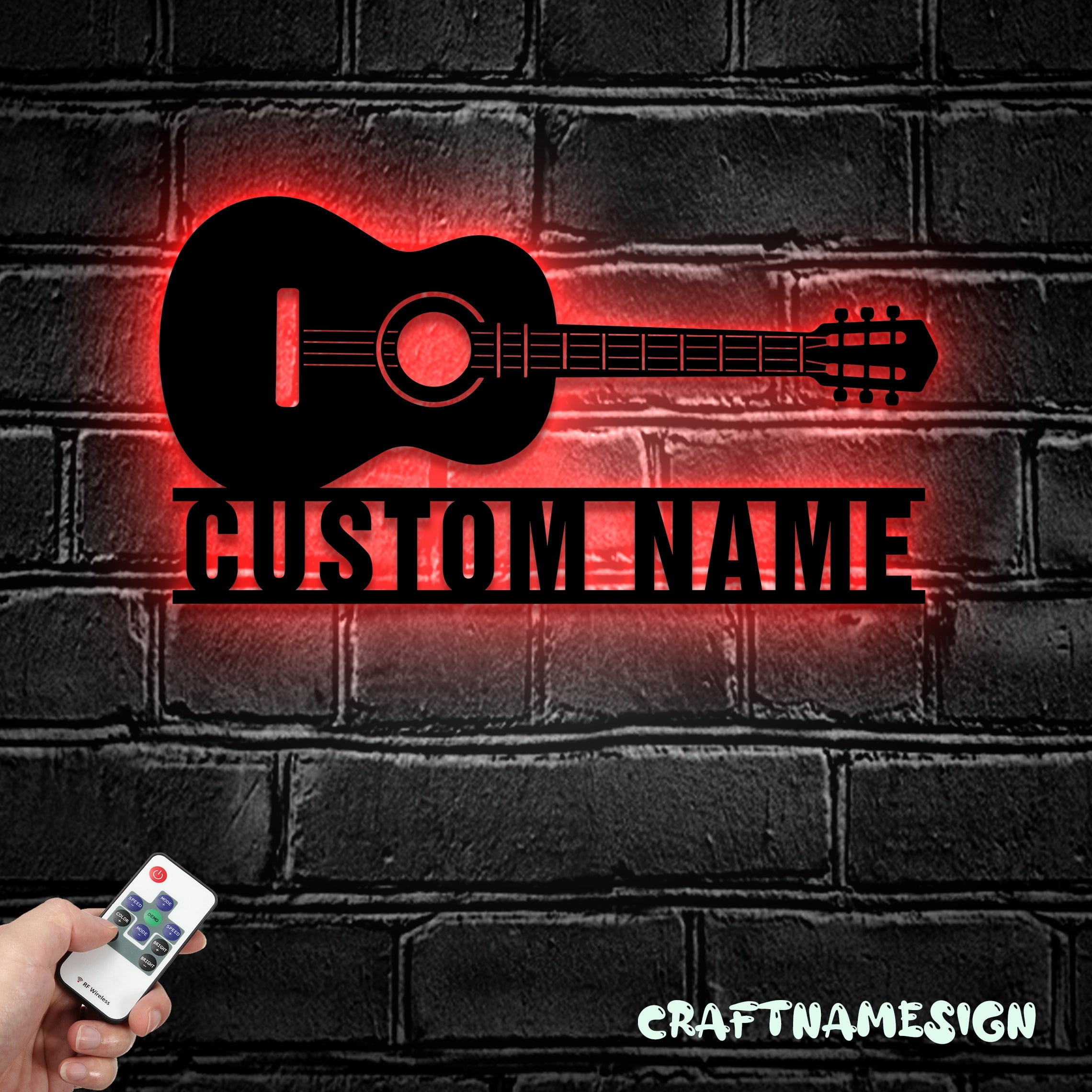 Craftnamesign Custom Guitar Metal Wall Art LED Light, Guitarist Name ...