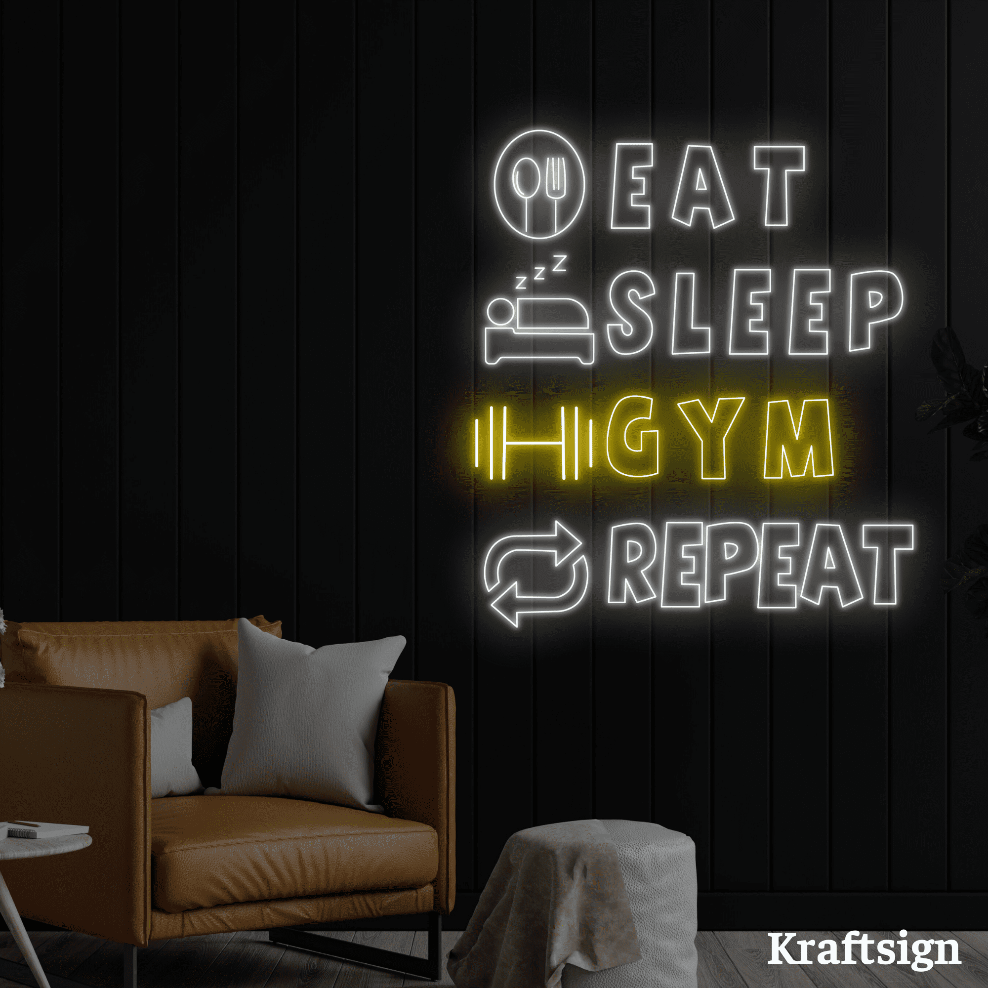 Craftnamesign Eat Sleep Gym Repeat Neon Sign, Gym Room Decor, Gymer ...