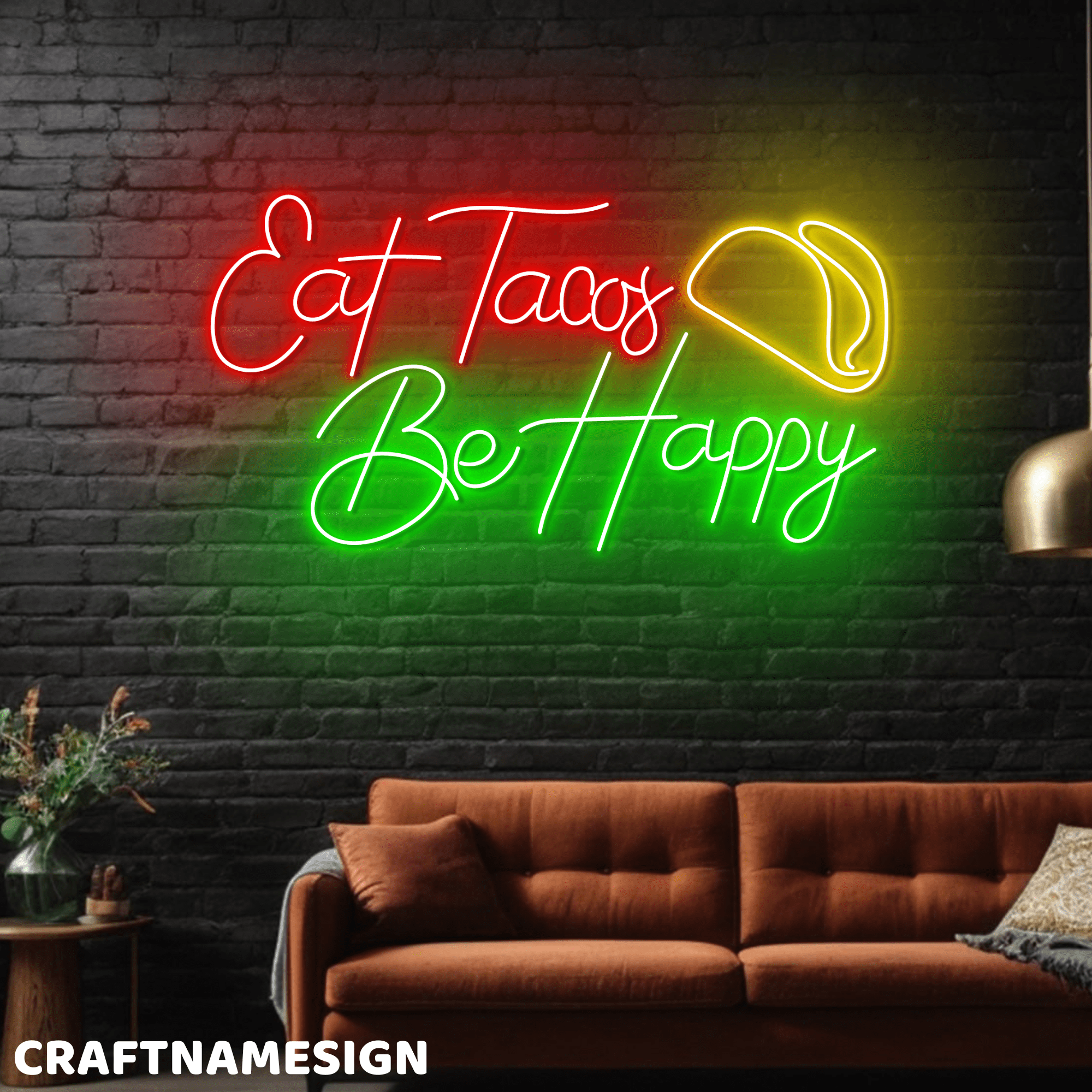 Craftnamesign Eat Tacos Be Happy Neon Light, Mexican Tacos Restaurant ...