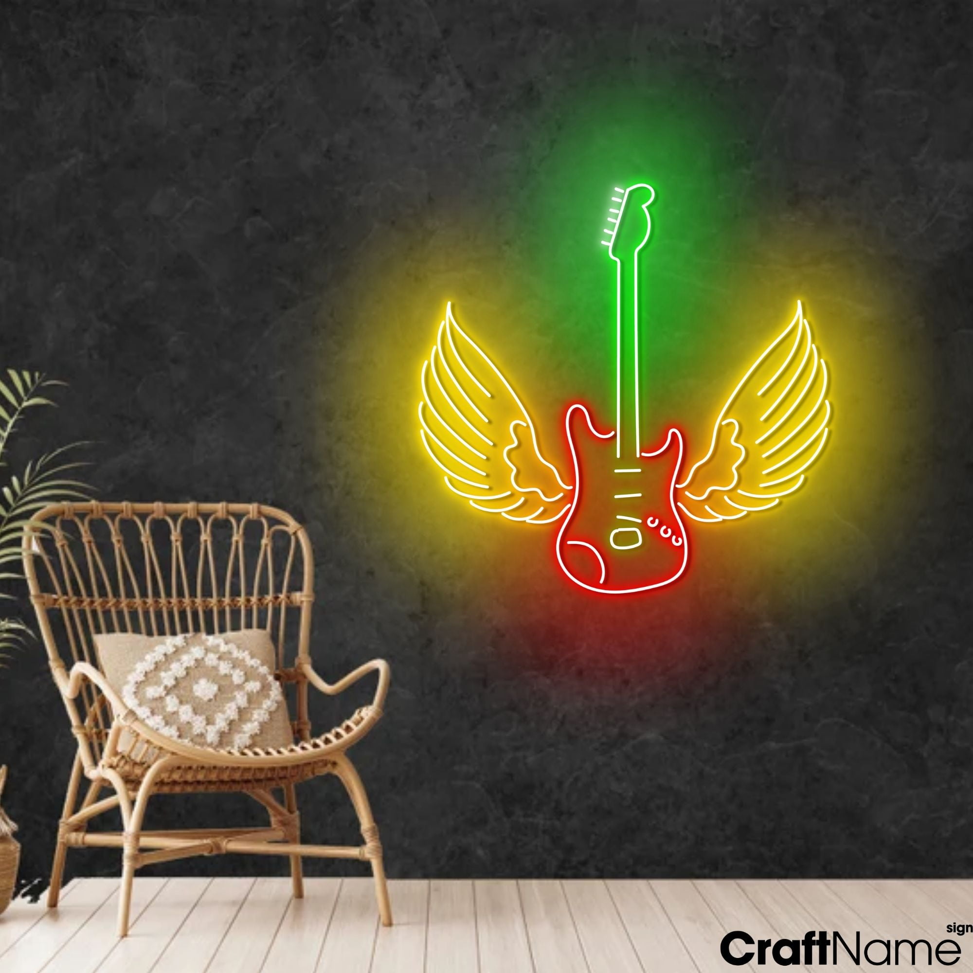 Craftnamesign Electric Guitar Wings Neon Sign, Music LED Light Wall Art ...