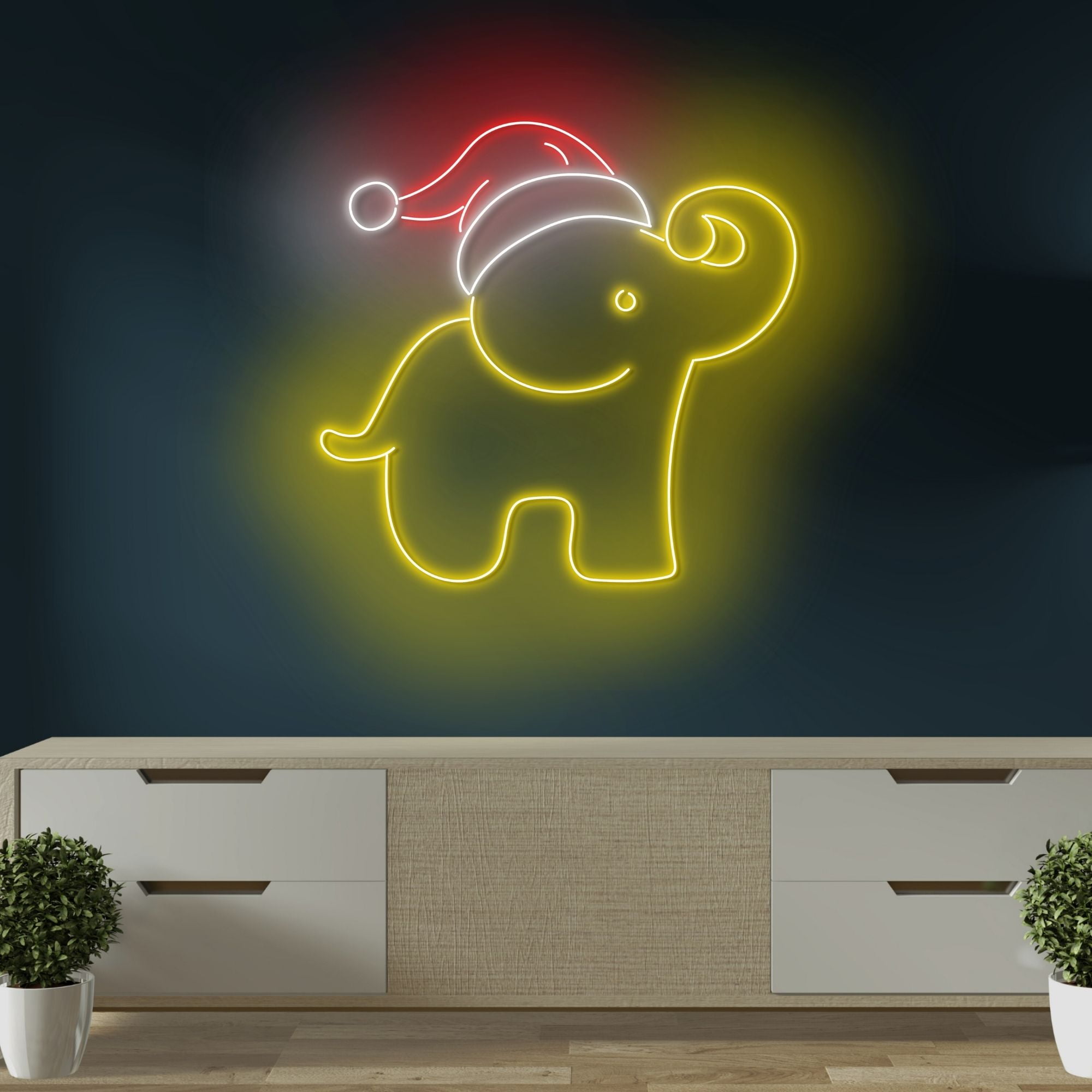 Craftnamesign Elephant Christmas Hat Neon Light, Nursery LED Sign ...