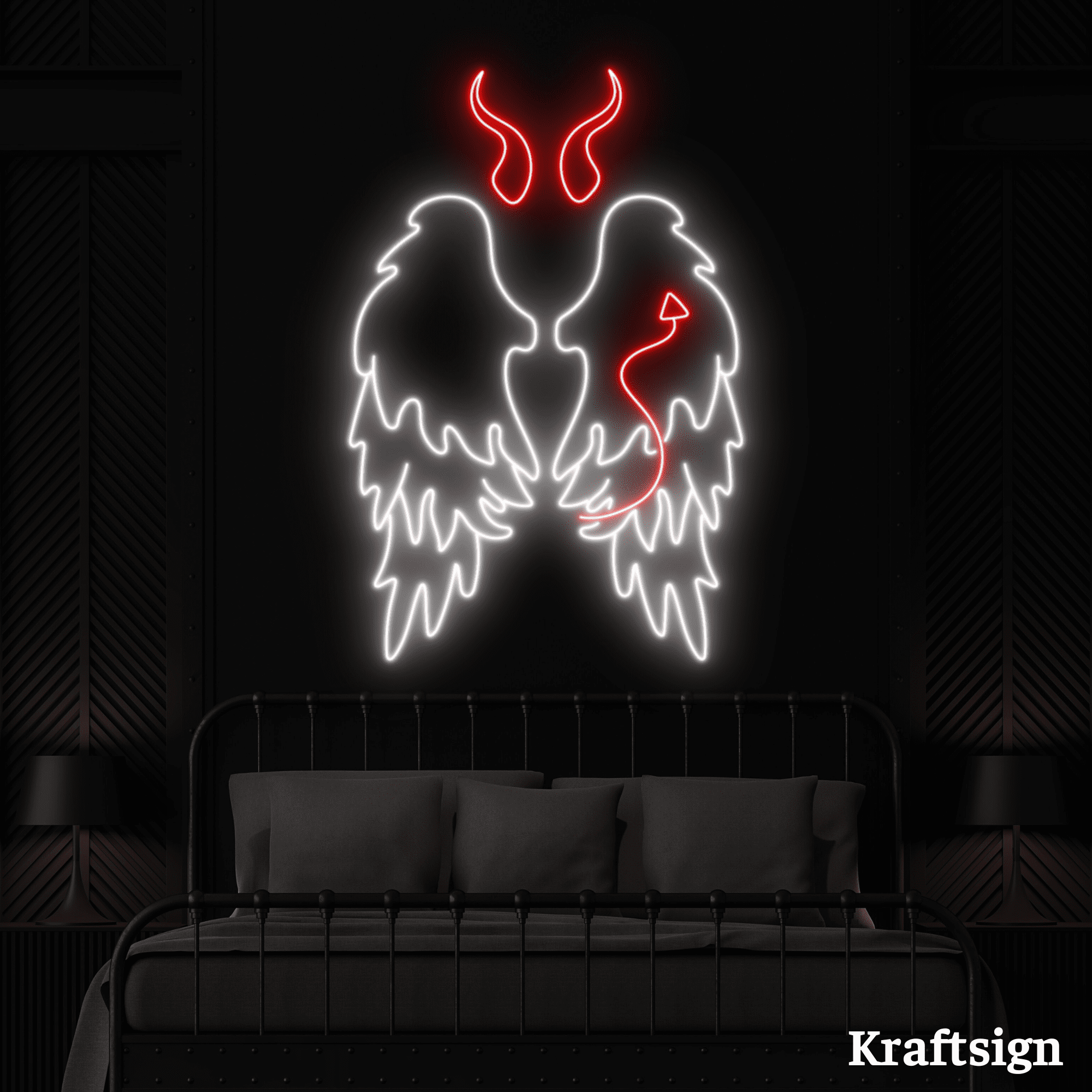 Craftnamesign Evil Wings Neon LED Sign, Bedroom Decor, Bar Club Wall ...