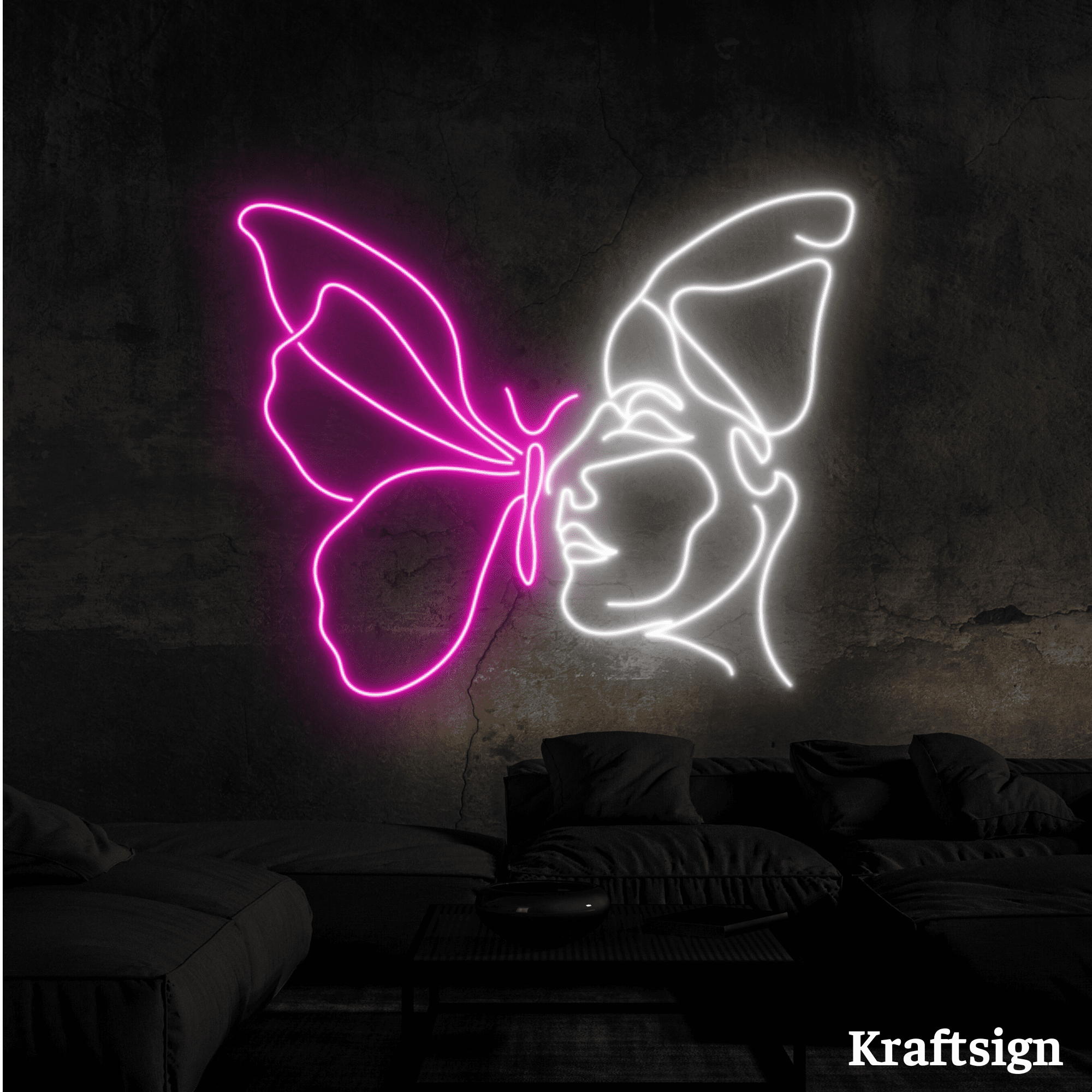 Craftnamesign Face Line Butterfly Neon Sign, Abstract LED Sign, Room ...