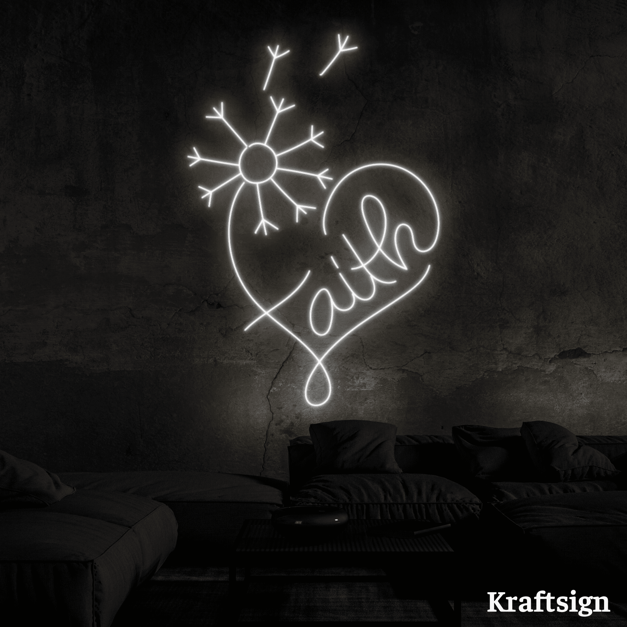 Craftnamesign Faith Neon Sign, Dandelion Flower LED Sign, Heart Wall ...