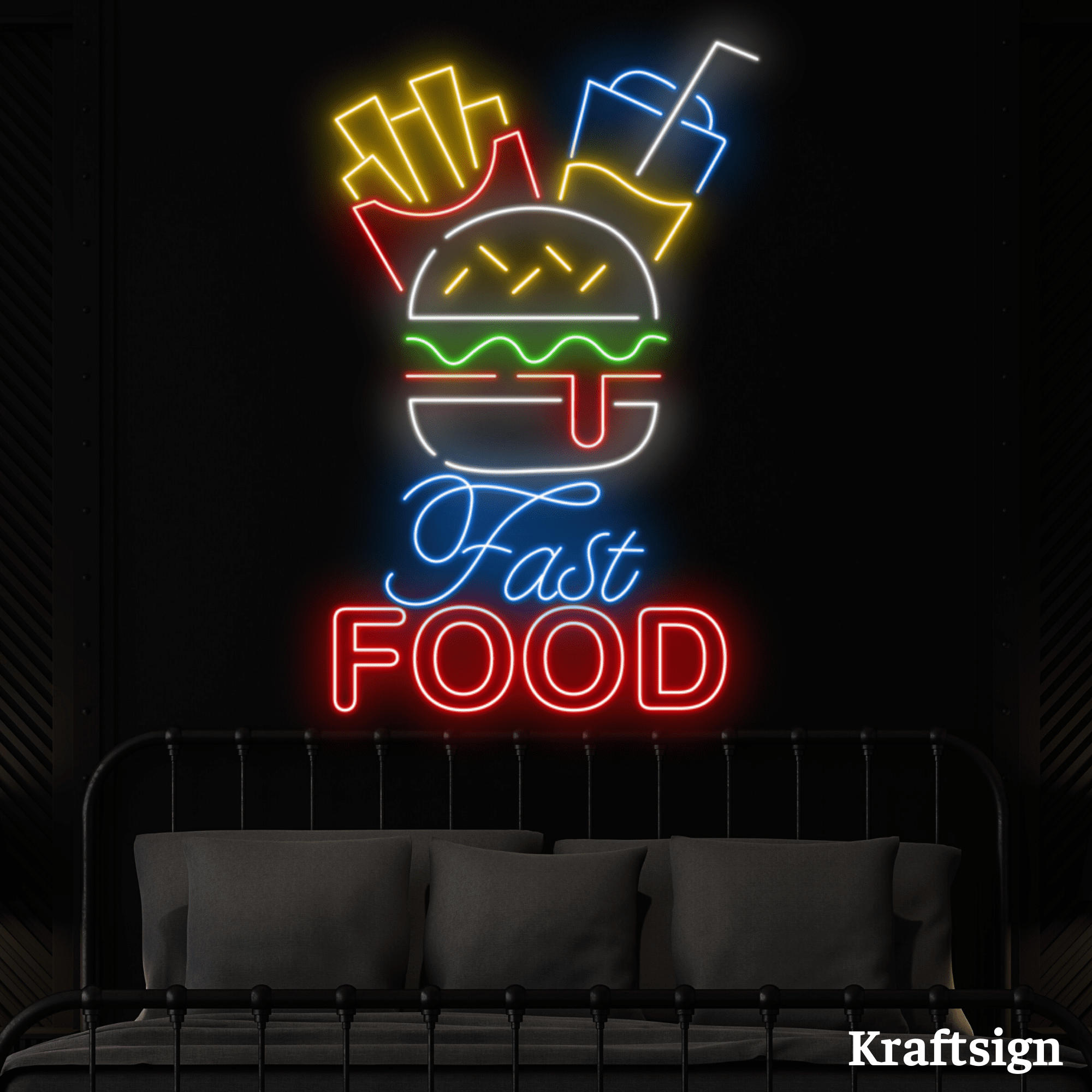 Craftnamesign Fast Food Neon Sign, Burger French Fries Restaurant Decor ...
