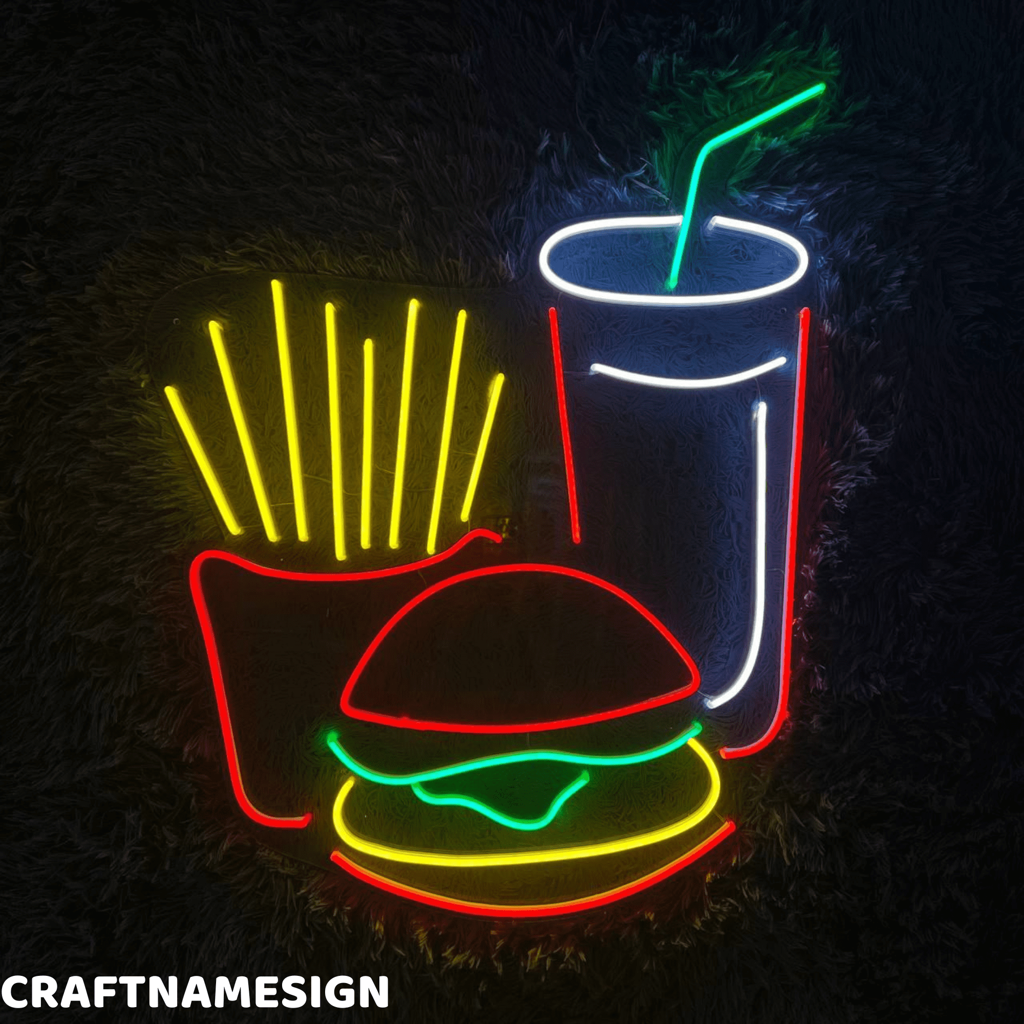 Craftnamesign Fast Food Neon Sign, Fast Food Store Wall Art, Restaurant ...