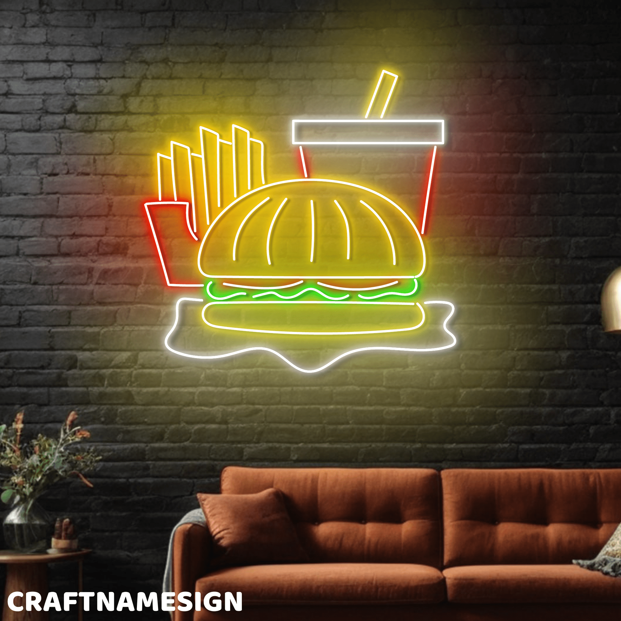 Craftnamesign Fast Food Neon Sign, Restaurant Wall Sign, Hamburger Wall ...
