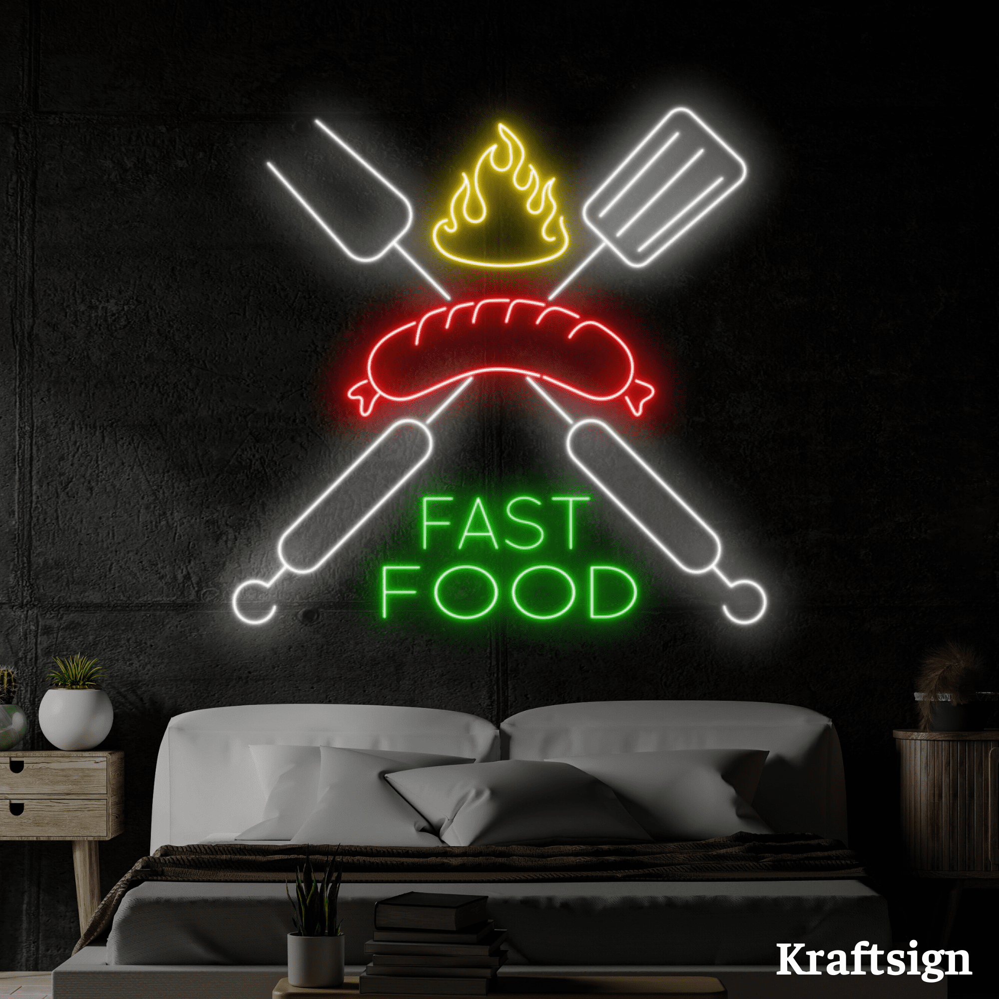 Craftnamesign Fast Food Neon Sign, Sausage LED Sign, Fast Food Shop ...