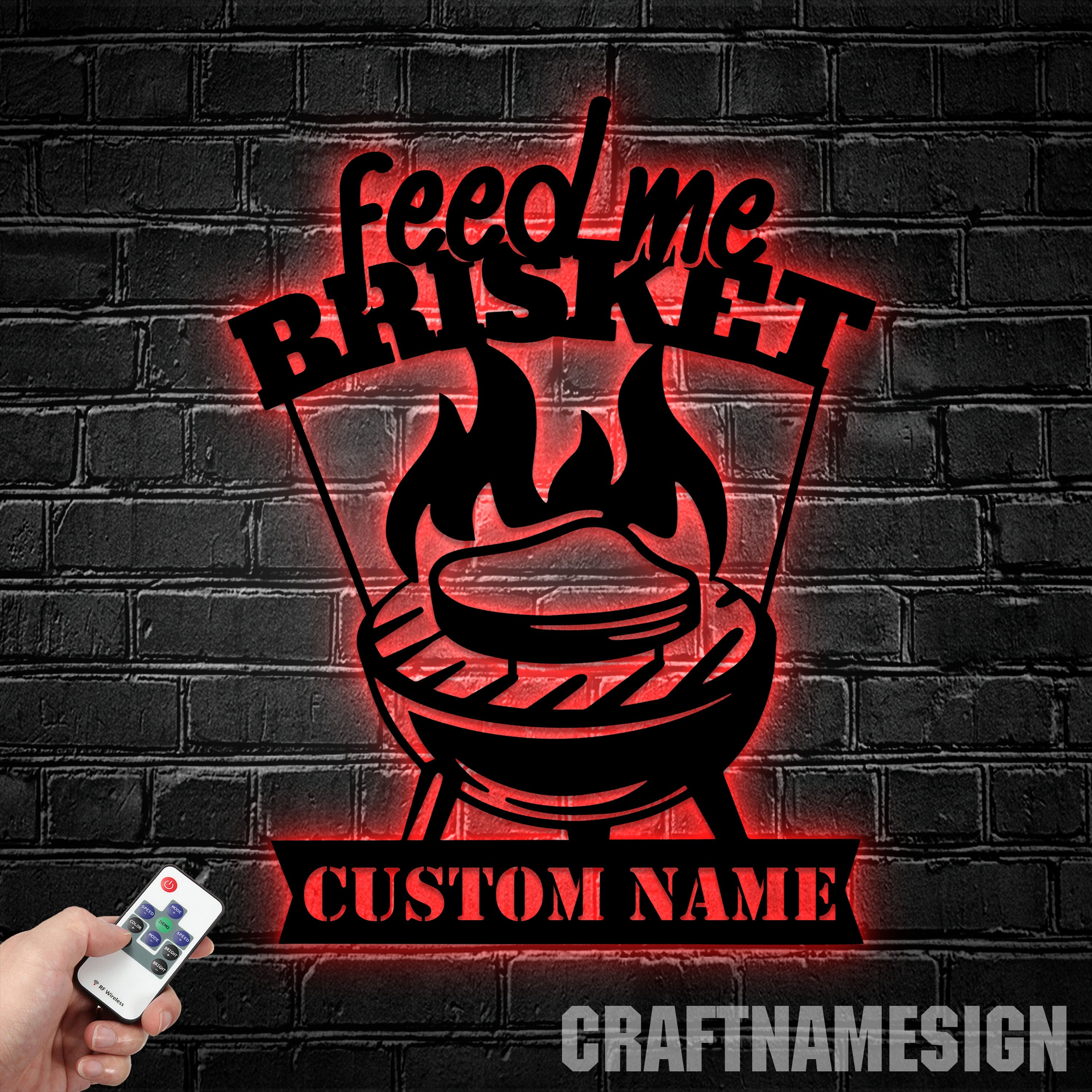 Craftnamesign Feed Me Brisket Metal Sign LED Light, BBQ Restaurant Sign ...