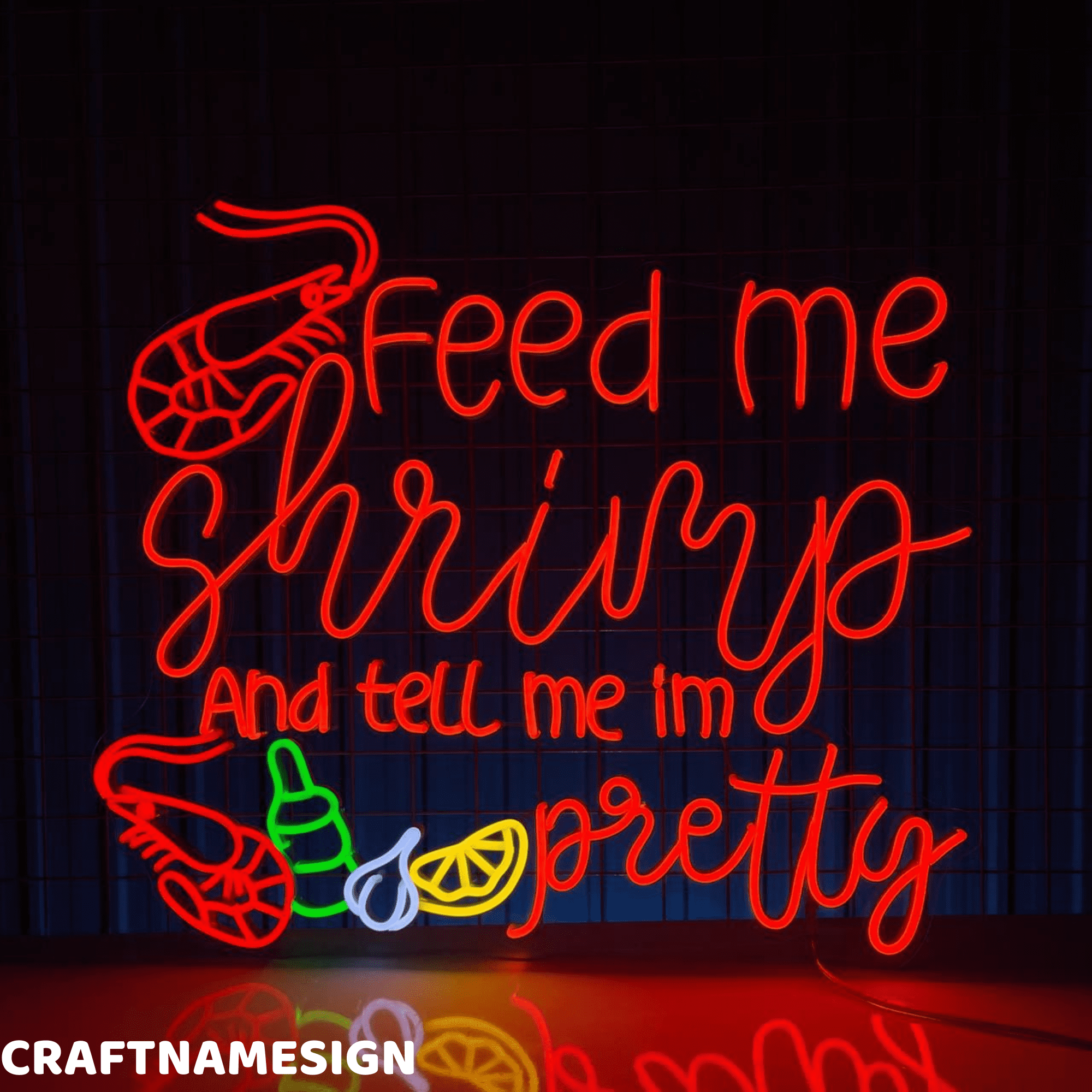 Craftnamesign Feed Me Shrimp Led Sign, Seafood Restaurant Decor, Marine ...