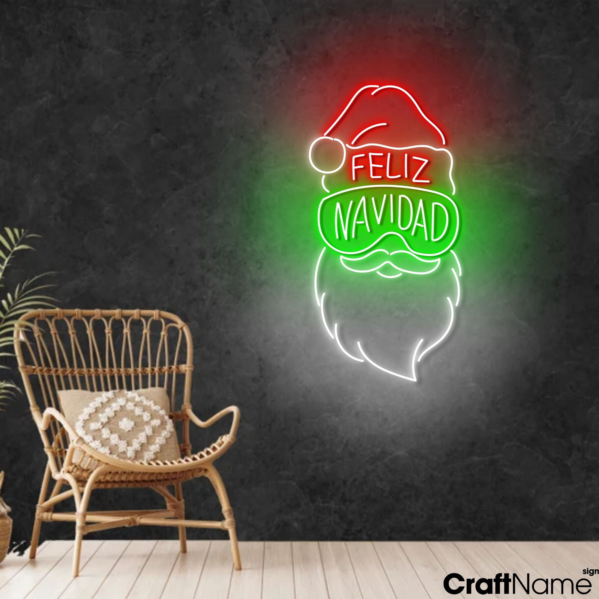 Craftnamesign Feliz Navidad Santa Neon Light, Santa Claus LED Sign ...