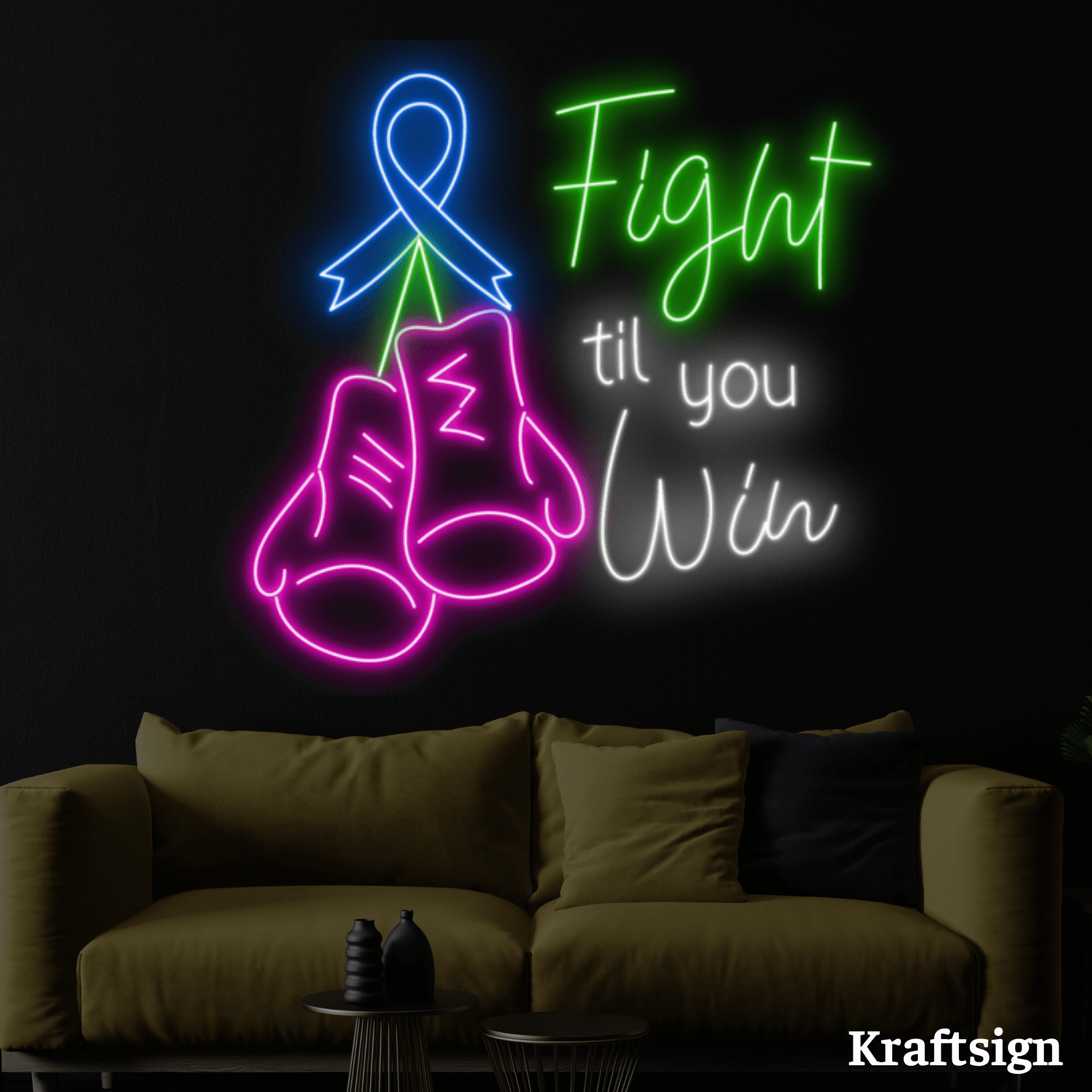 Craftnamesign Fight Till You Win Neon Sign, Boxing Club Sign, Men Cave ...