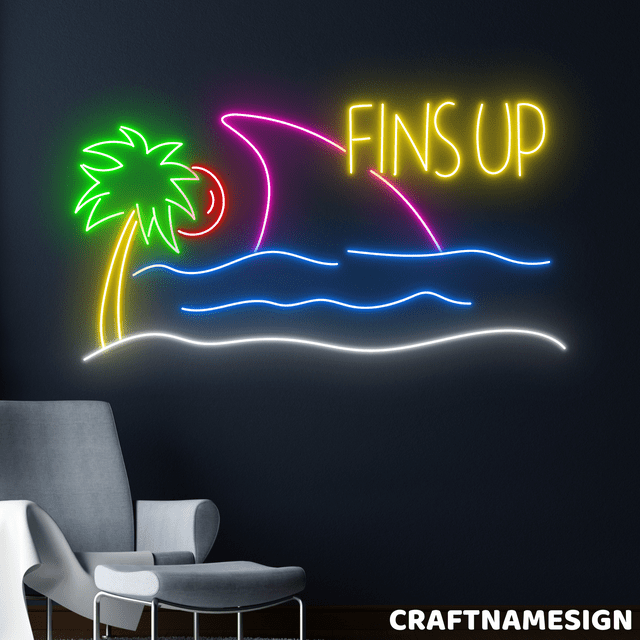 Craftnamesign Fins Up Neon Sign, Dolphin Wall Decor, Beach Theme Wall ...