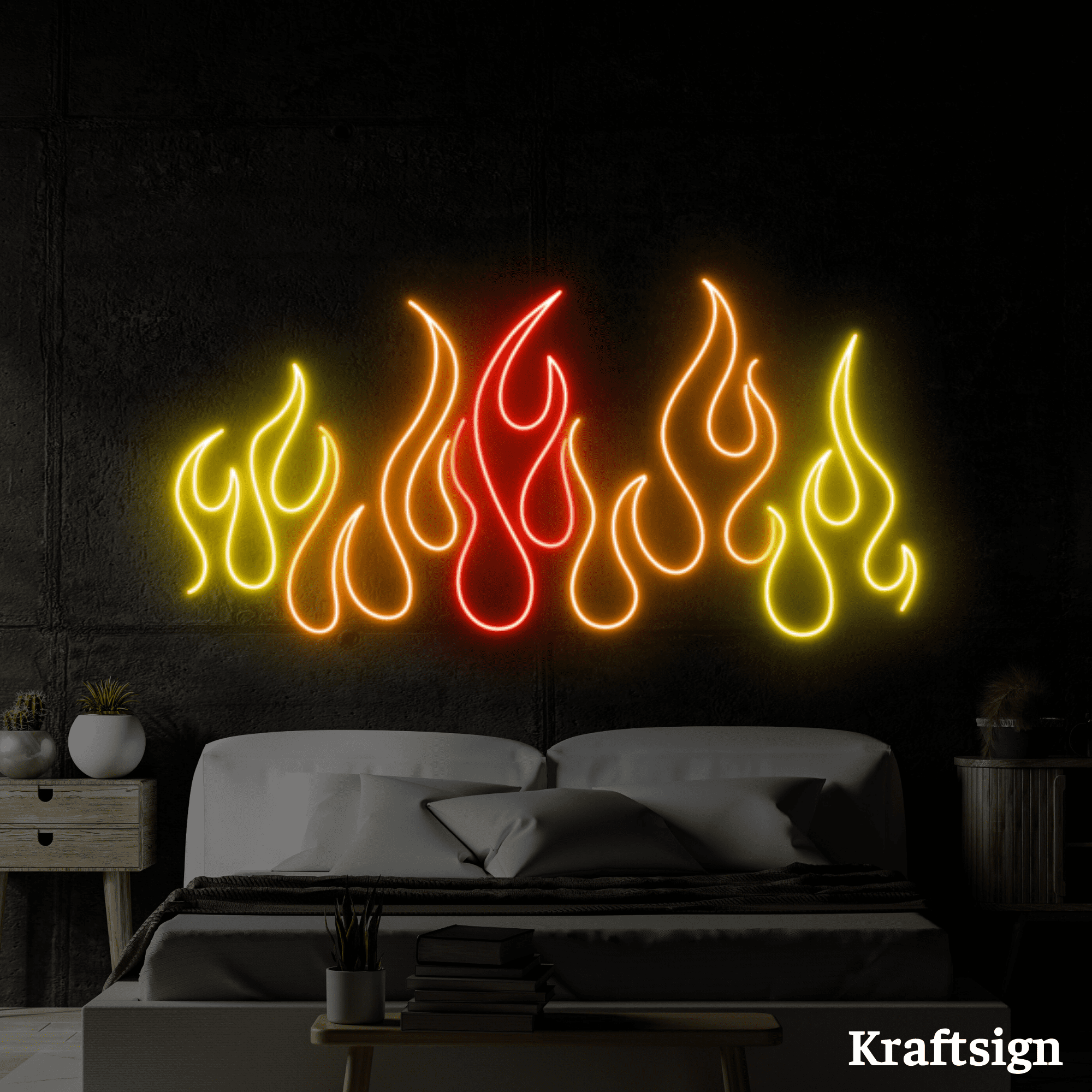 Craftnamesign Fire Neon Sign,Fire LED Sign,Bedroom Wall Art,Men Cave ...