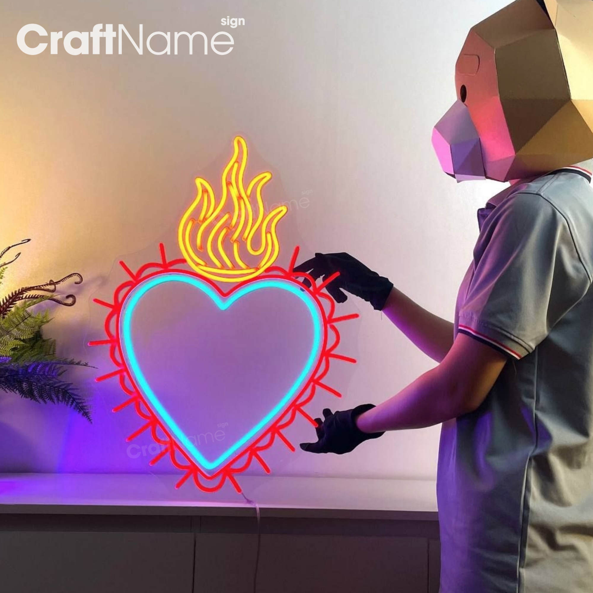 Craftnamesign Flaming Heart Led Light for Couple Bedroom Wall Decor ...