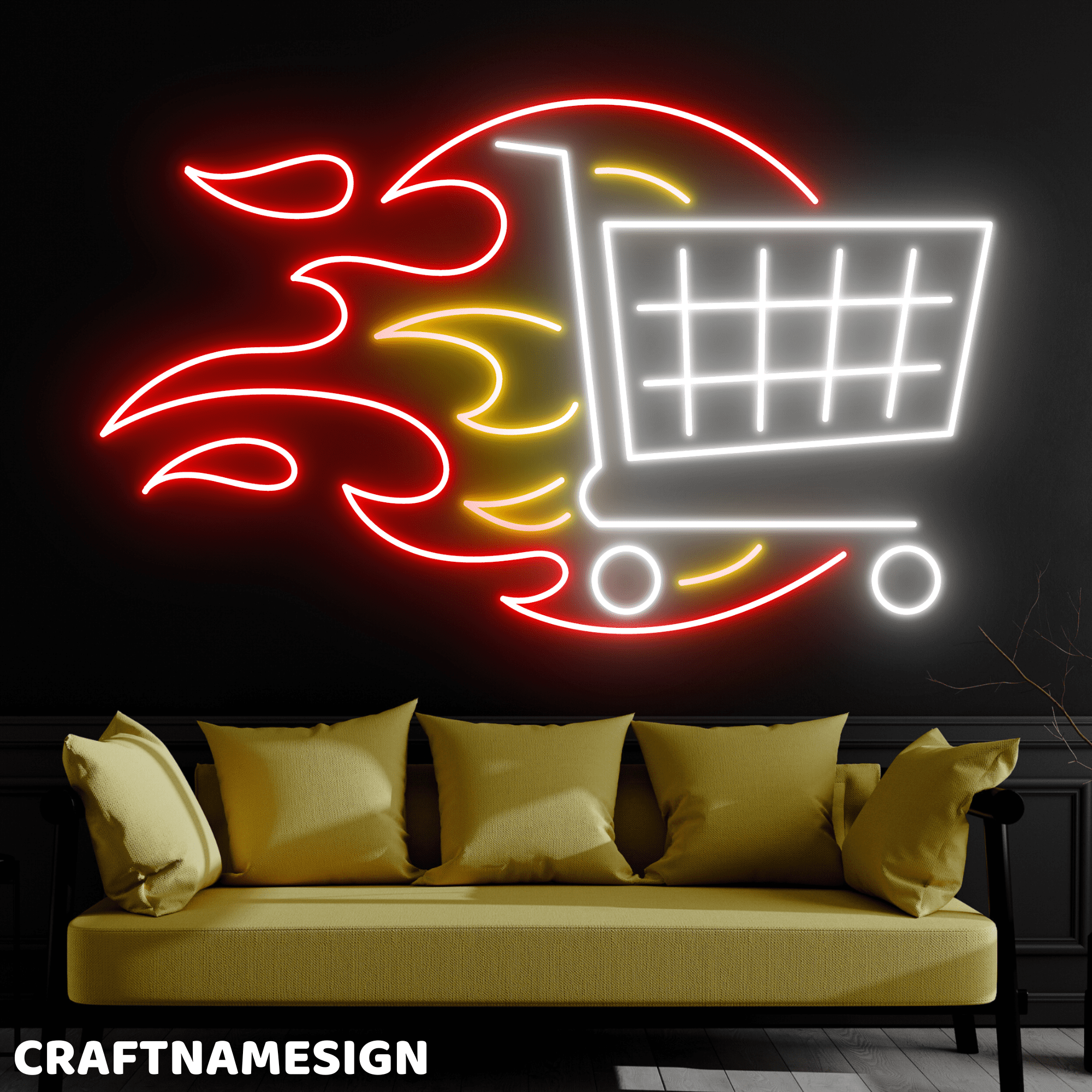 Craftnamesign Flaming Shopping Cart Neon Sign, Store Shop Wall Sign ...