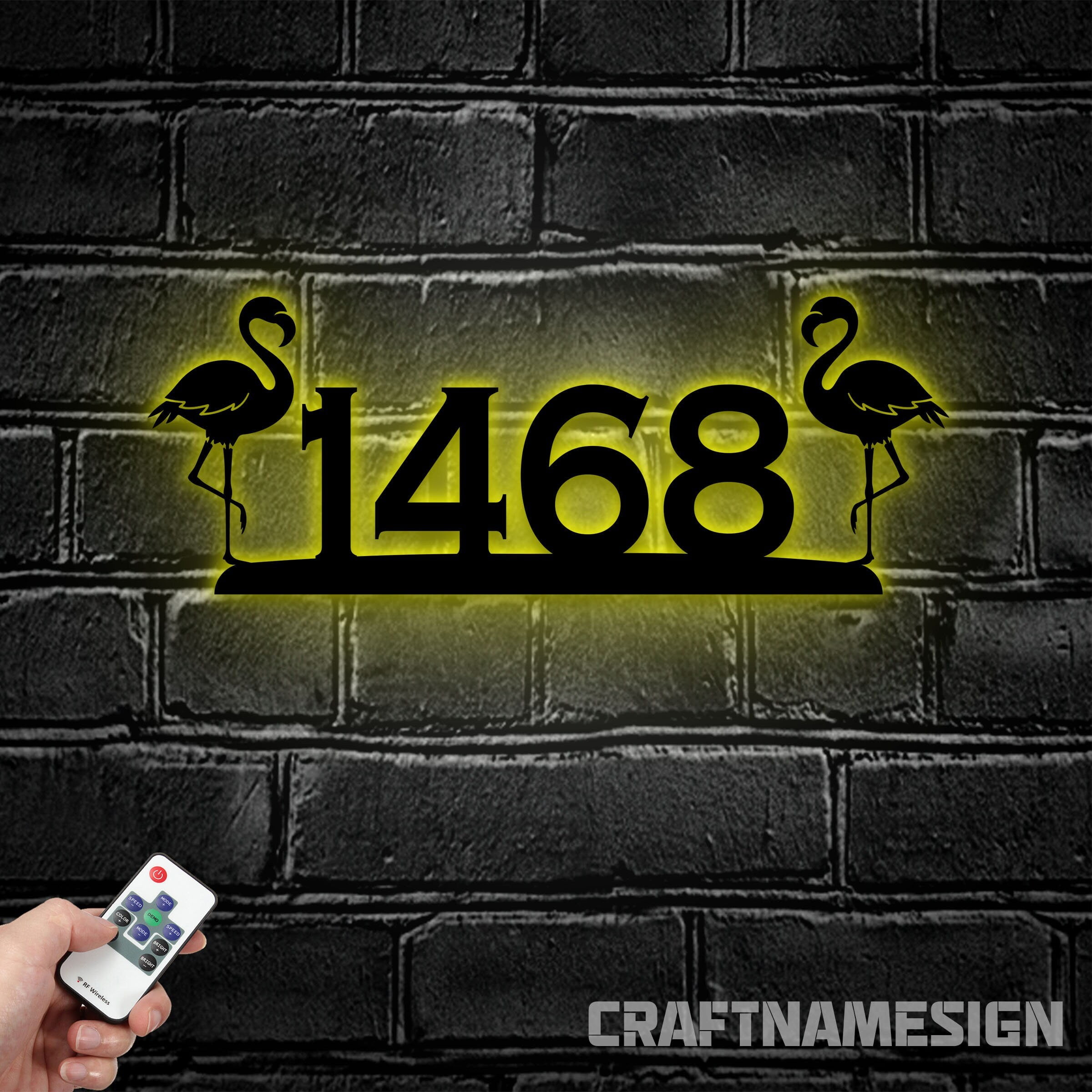 Craftnamesign Flamingo House Number Metal Sign LED Light, Flamingo ...
