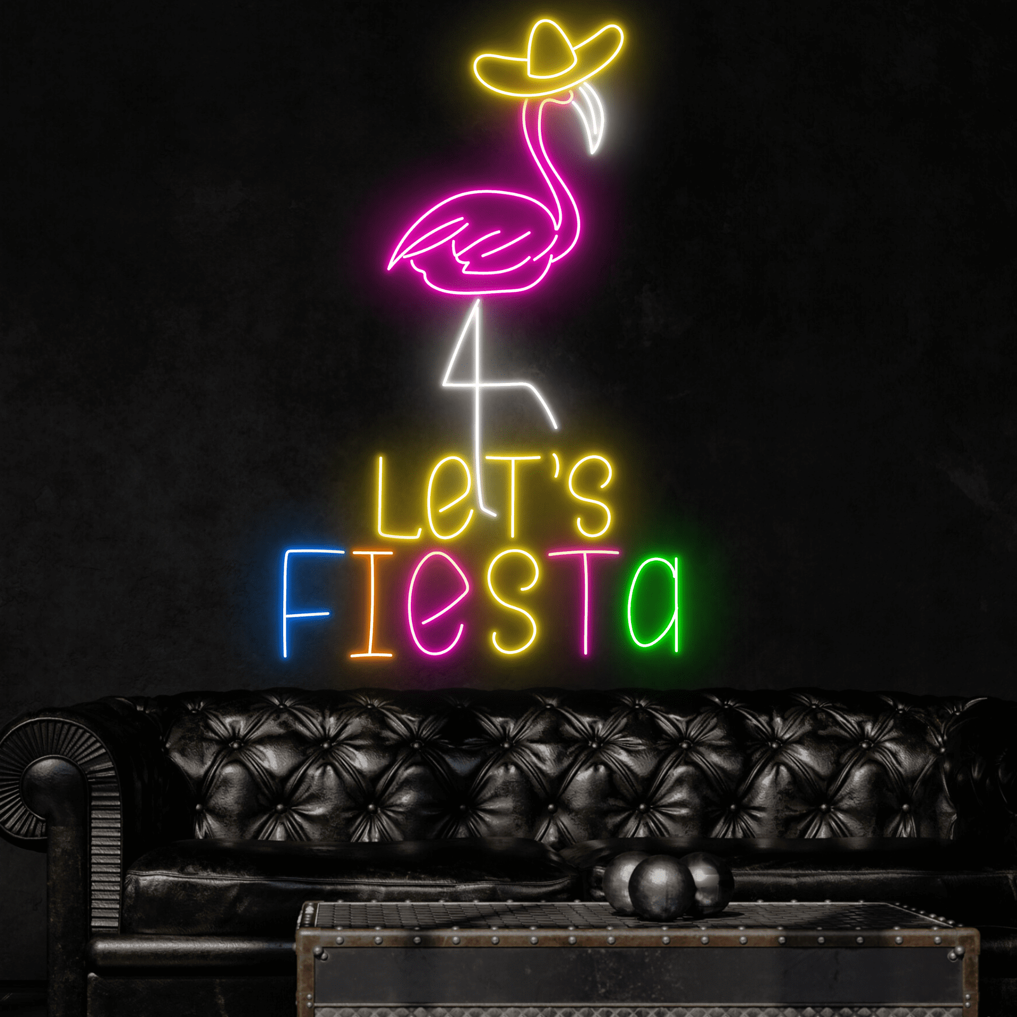 Craftnamesign Flamingo Let's Fiesta Neon Sign, Cinco De Mayo Wall Art ...