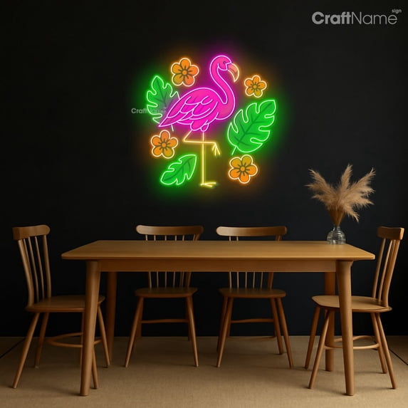 Craftnamesign Flamingo Neon Light for Home Bedroom Decor, Beach House ...