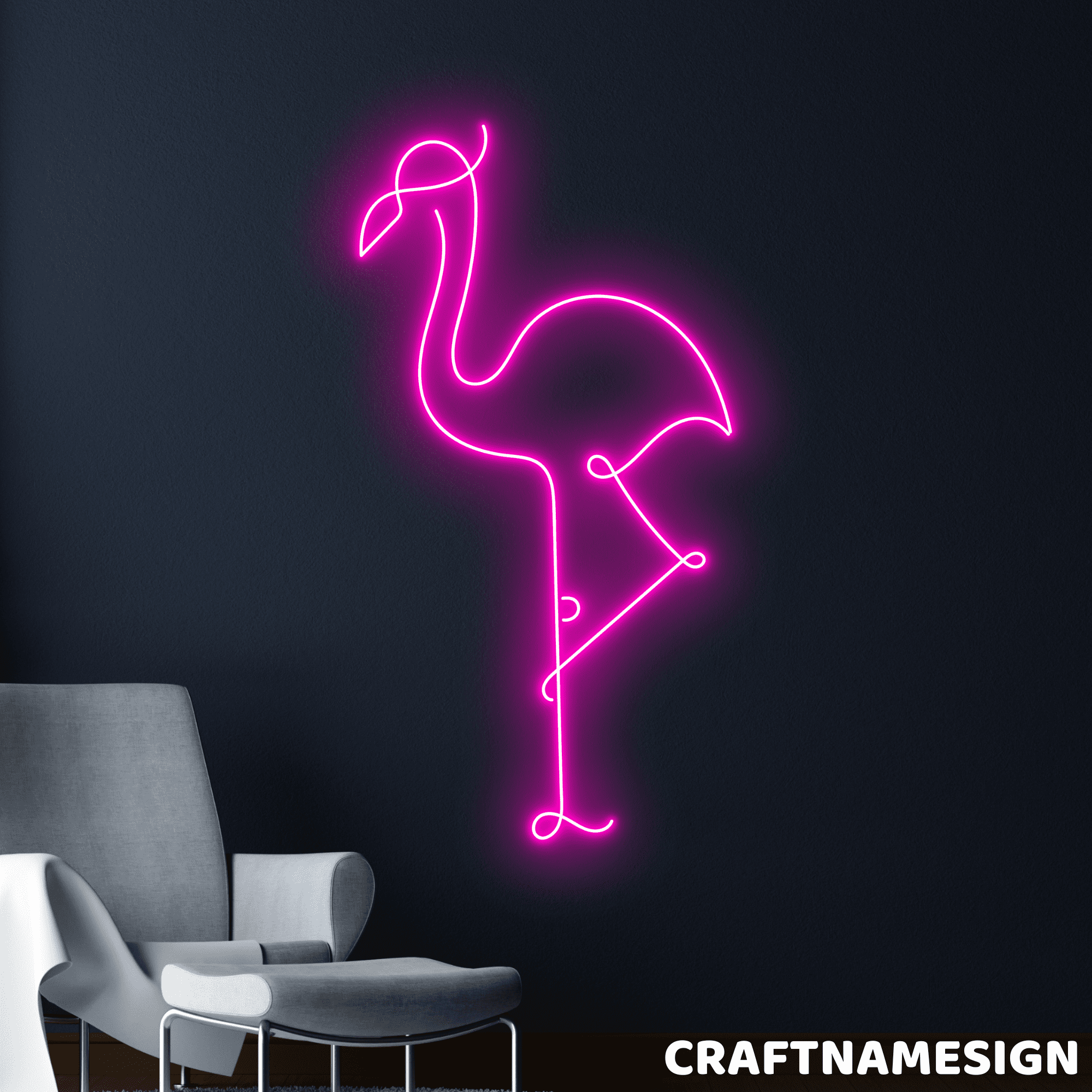 Craftnamesign Flamingo Neon Sign, Living Room Wall Art, Minimalist Wall ...