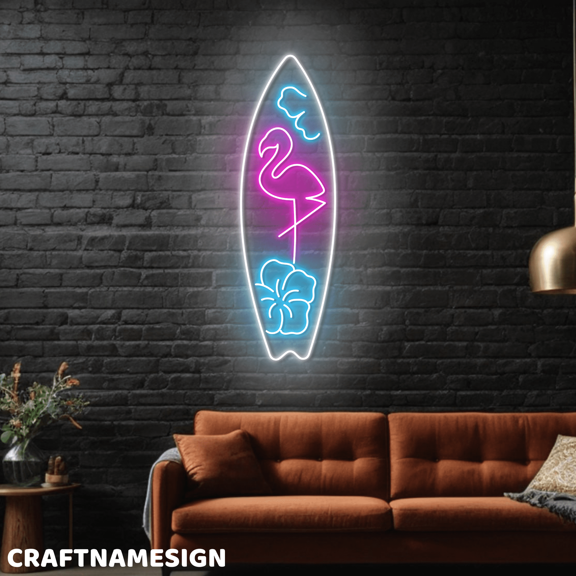Craftnamesign Flamingo Surfboard Neon Light For Surfboard Store, Surf ...