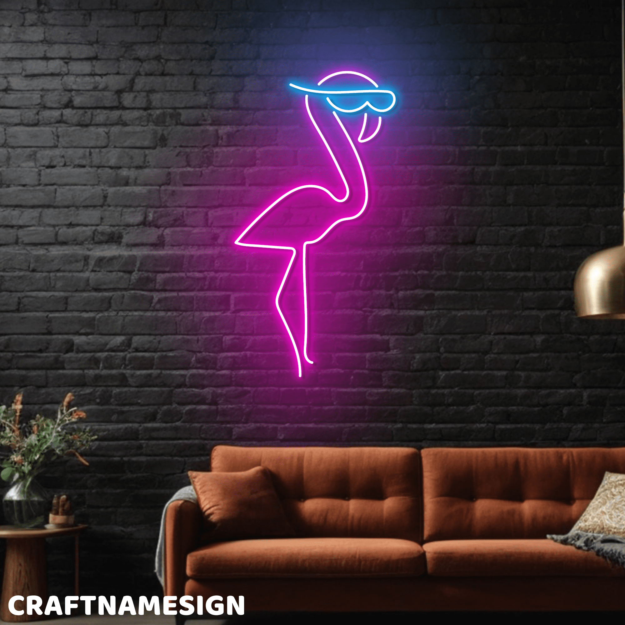 Craftnamesign Flamingo With Glasses Neon Light For Wall Decor, Bar Pub ...