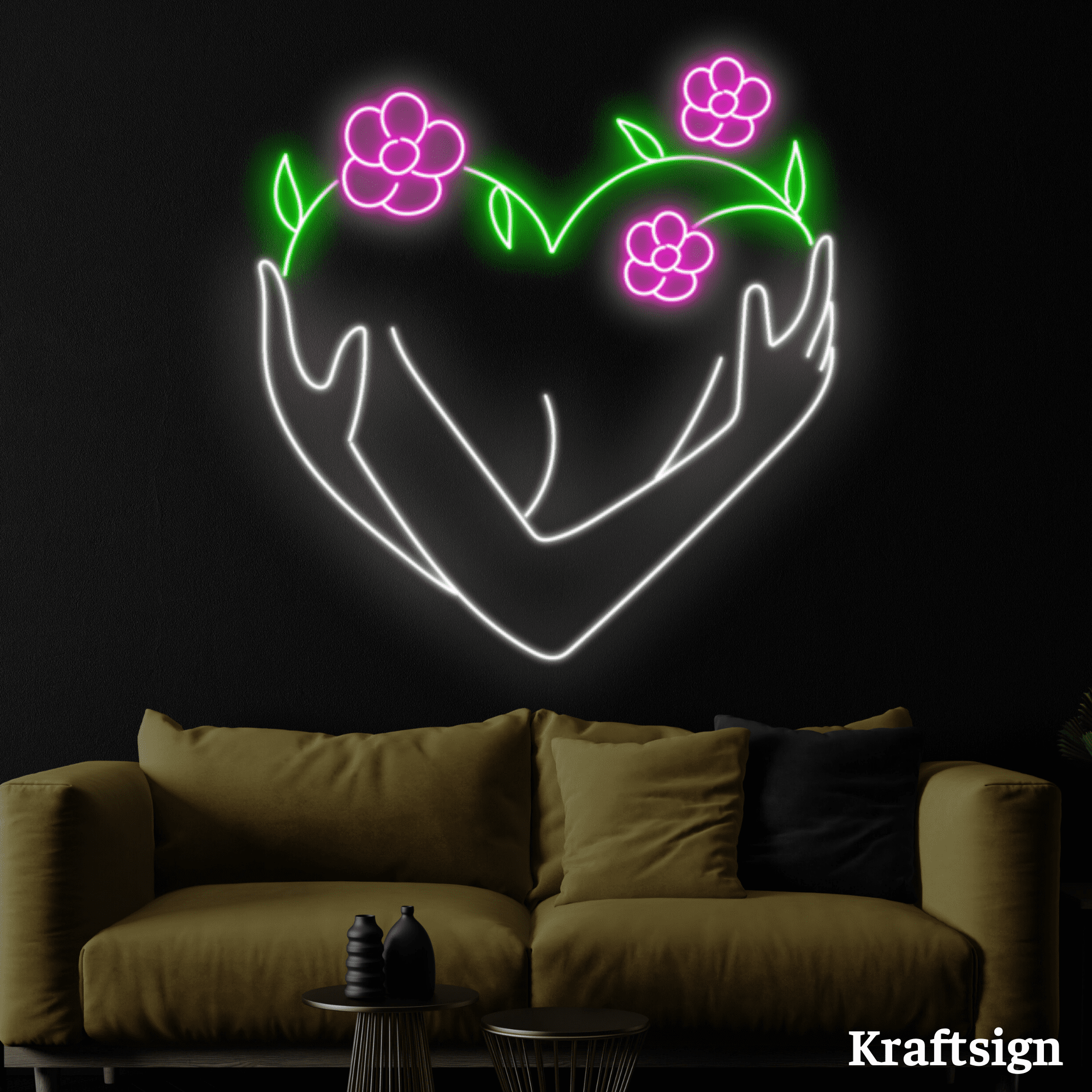 Craftnamesign Flora Heart Neon Sign, Girl Room Decor, Hug Heart LED ...