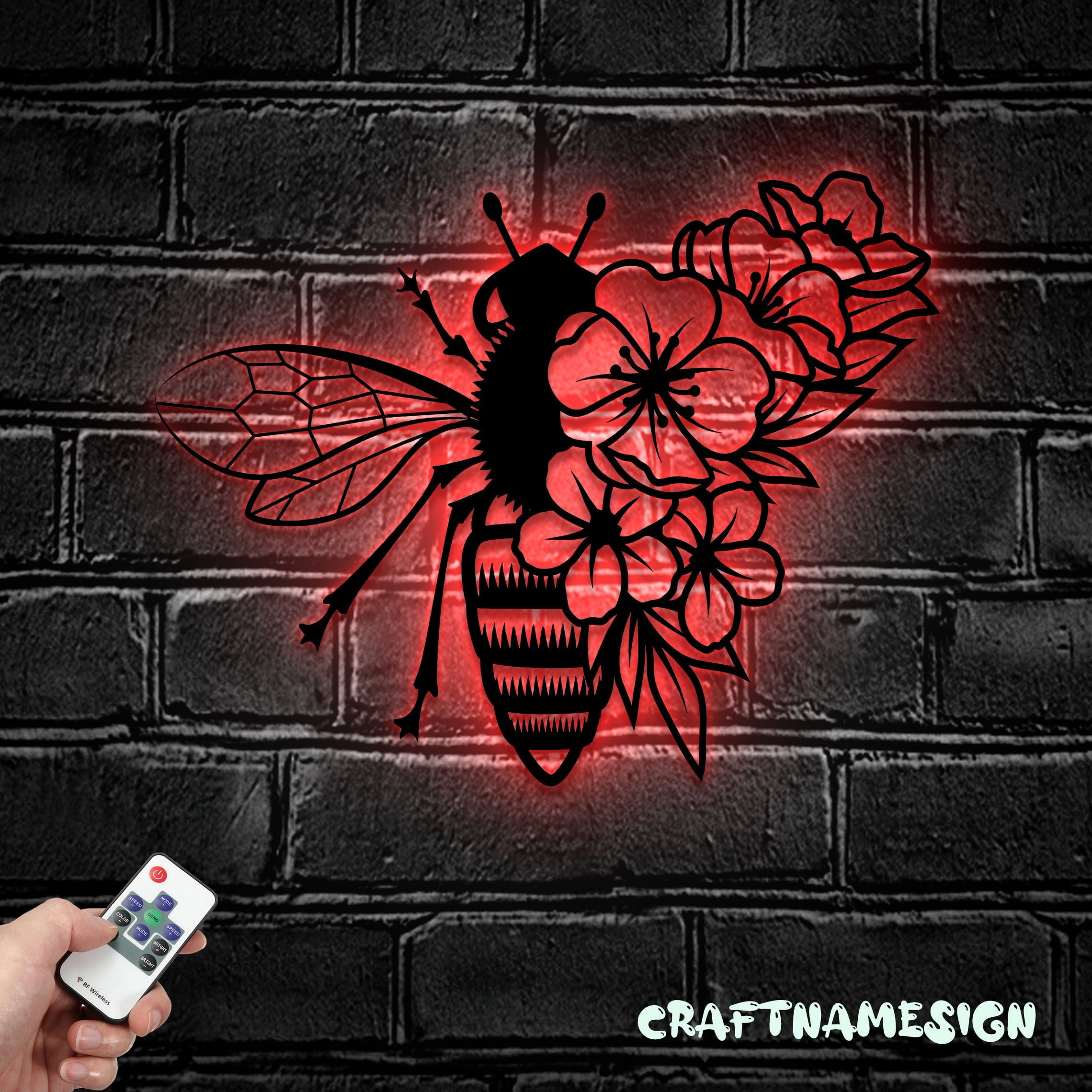 Craftnamesign Floral Bee Metal Wall Art LED Light, Beekeeper Sign, Bee ...