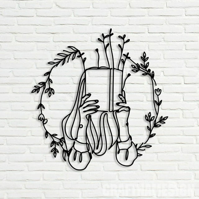 Craftnamesign Floral Book Reading Line Art Metal Wall Art, Book Lover ...