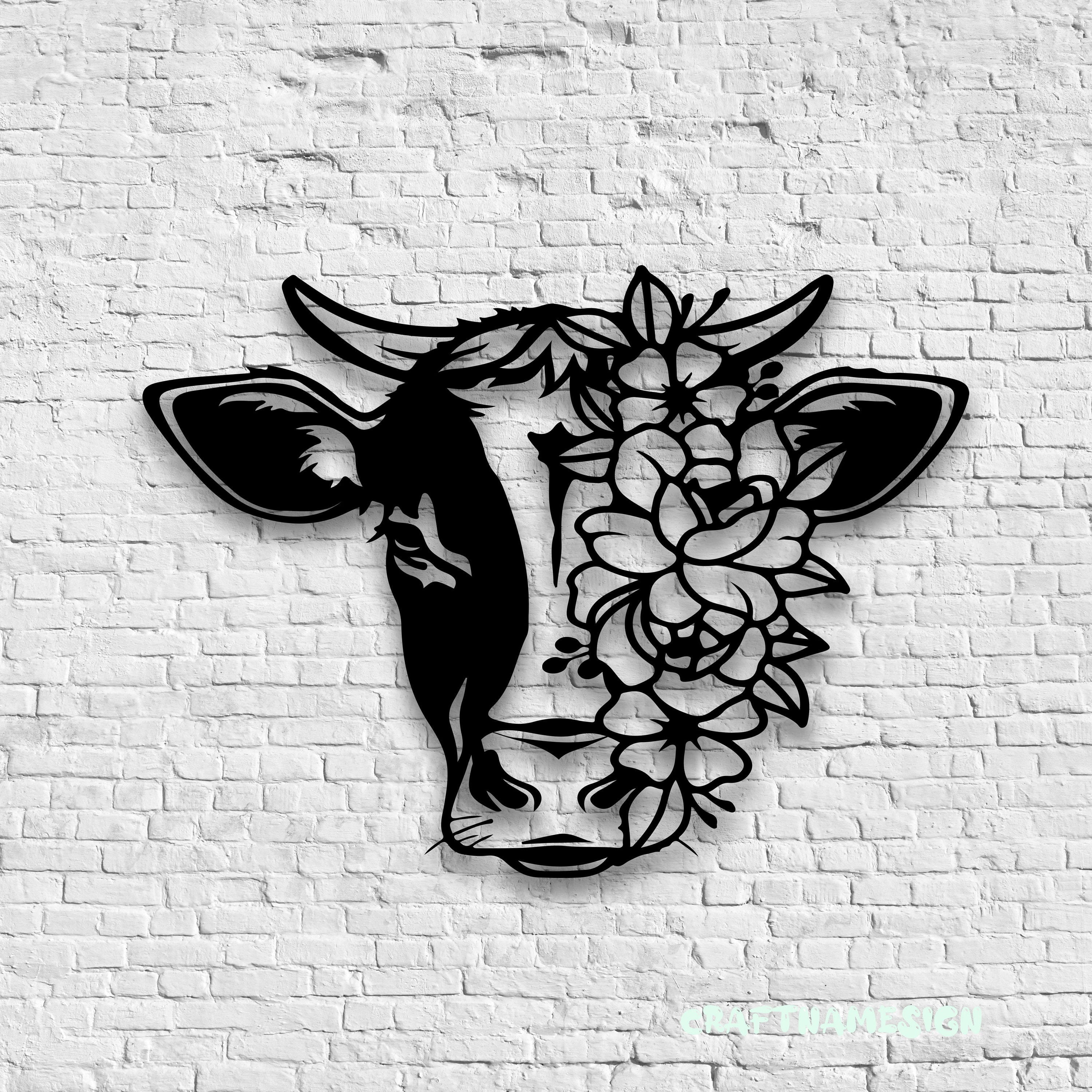 Craftnamesign Floral Dairy Cow Farmhouse Metal Wall Art LED Light, Cow ...