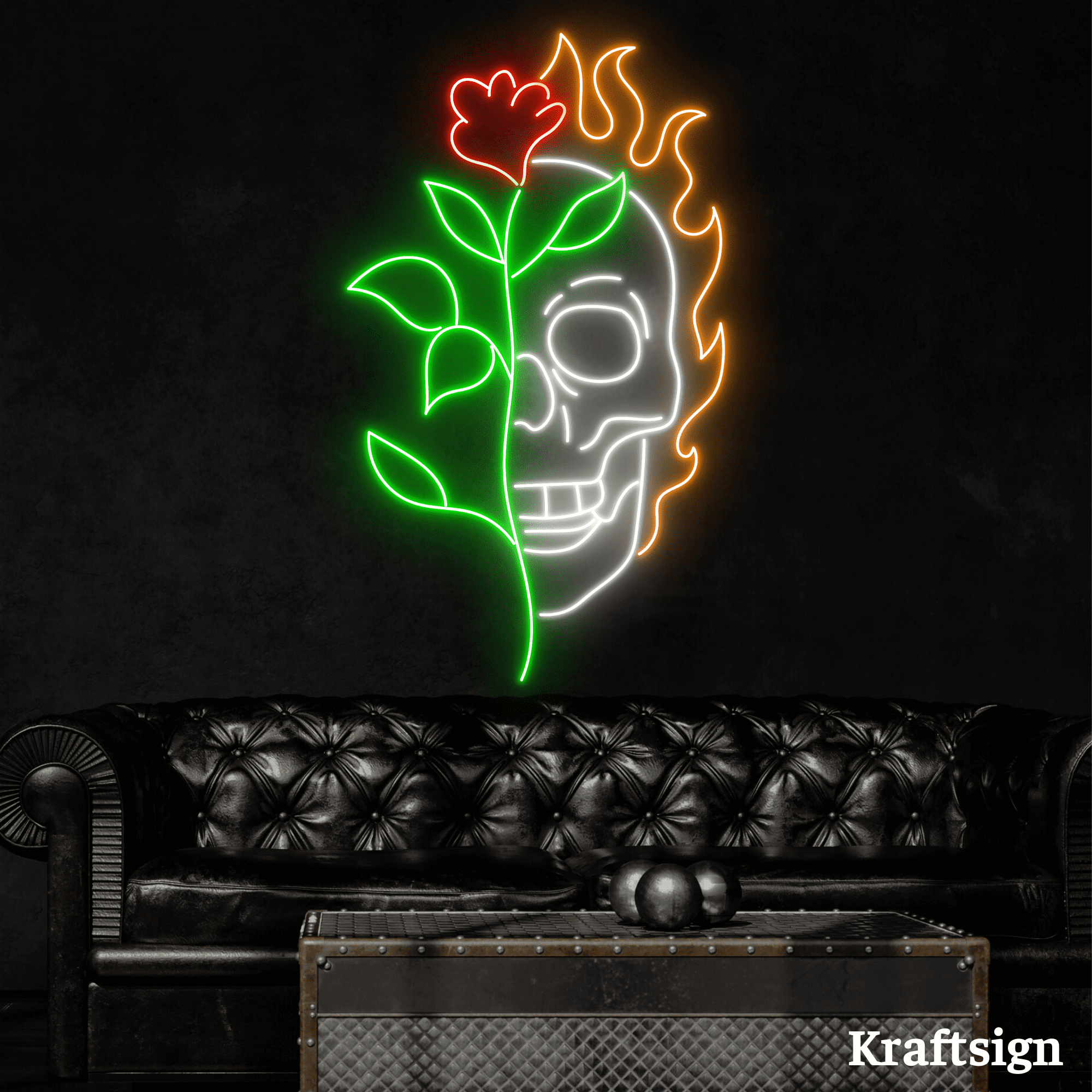 Craftnamesign Floral Skull Neon Sign, Skull LED Sign, Skull Wall Art ...